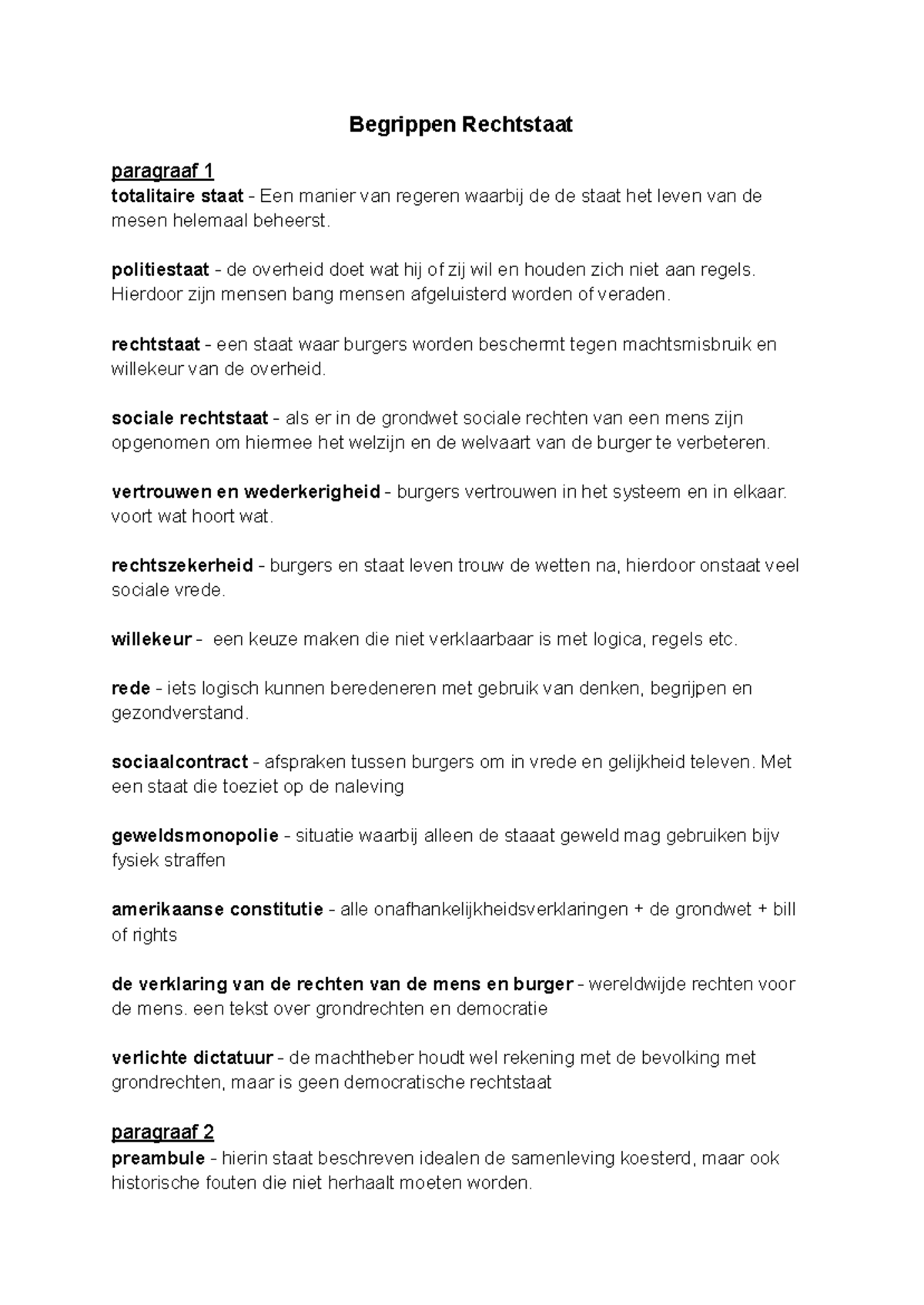 Maatschappijleer Begrippen en Concepten - Rechtstaat Uitleg - Studeersnel