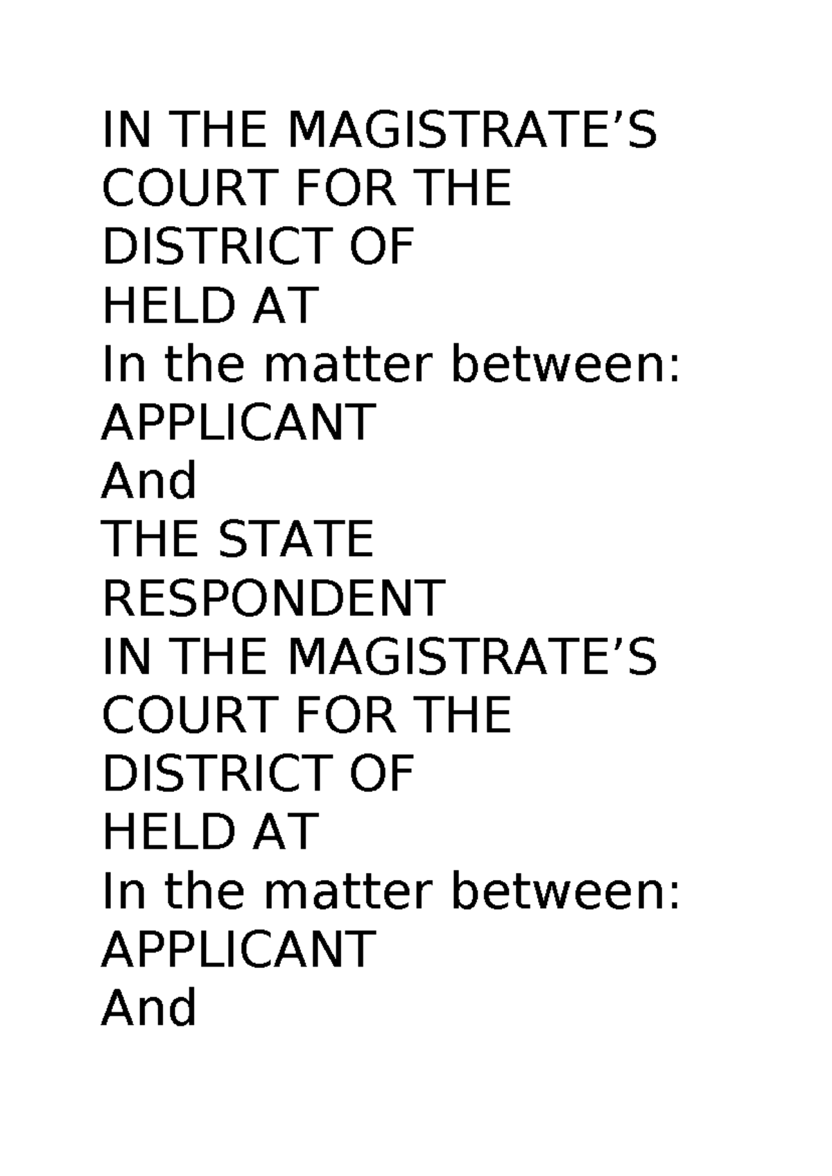 Bail Application Affidavit - Pro Forma Submission for Magistrate Court ...