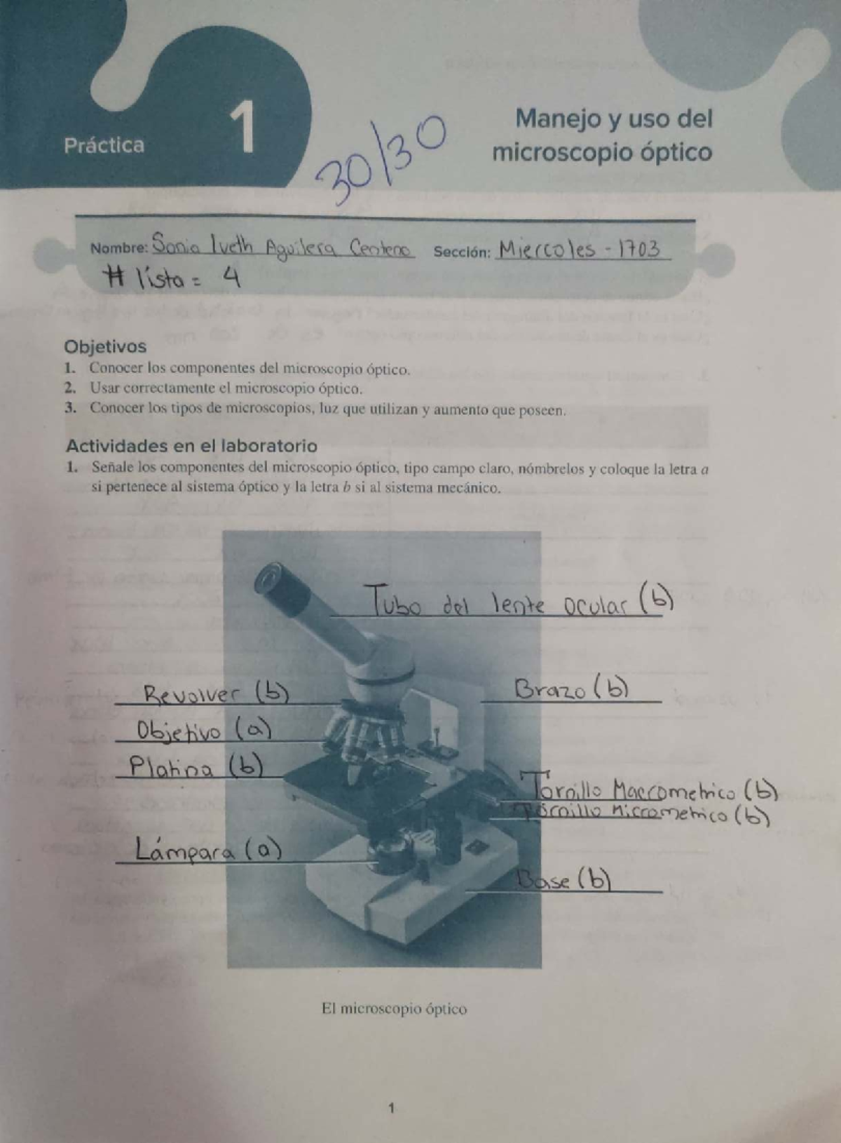 Práctica 1: Manejo y Uso del Microscopio Óptico - Histología - Studocu
