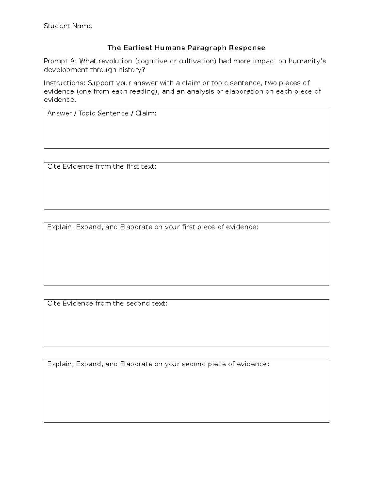 The Earliest Humans Paragraph Response - Student Name The Earliest ...