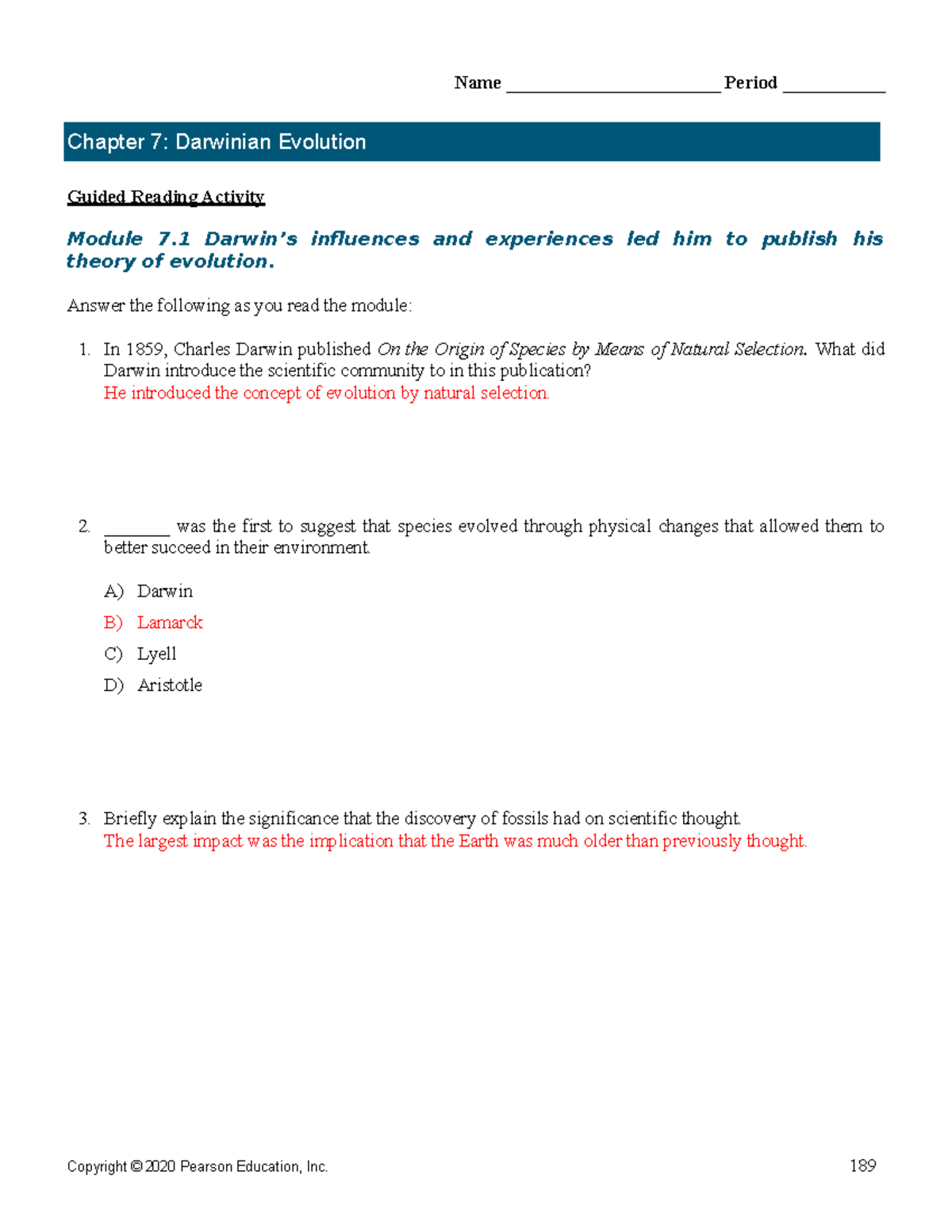 07 Active Reading Guide: Darwinian Evolution Chapter 7 - Studocu