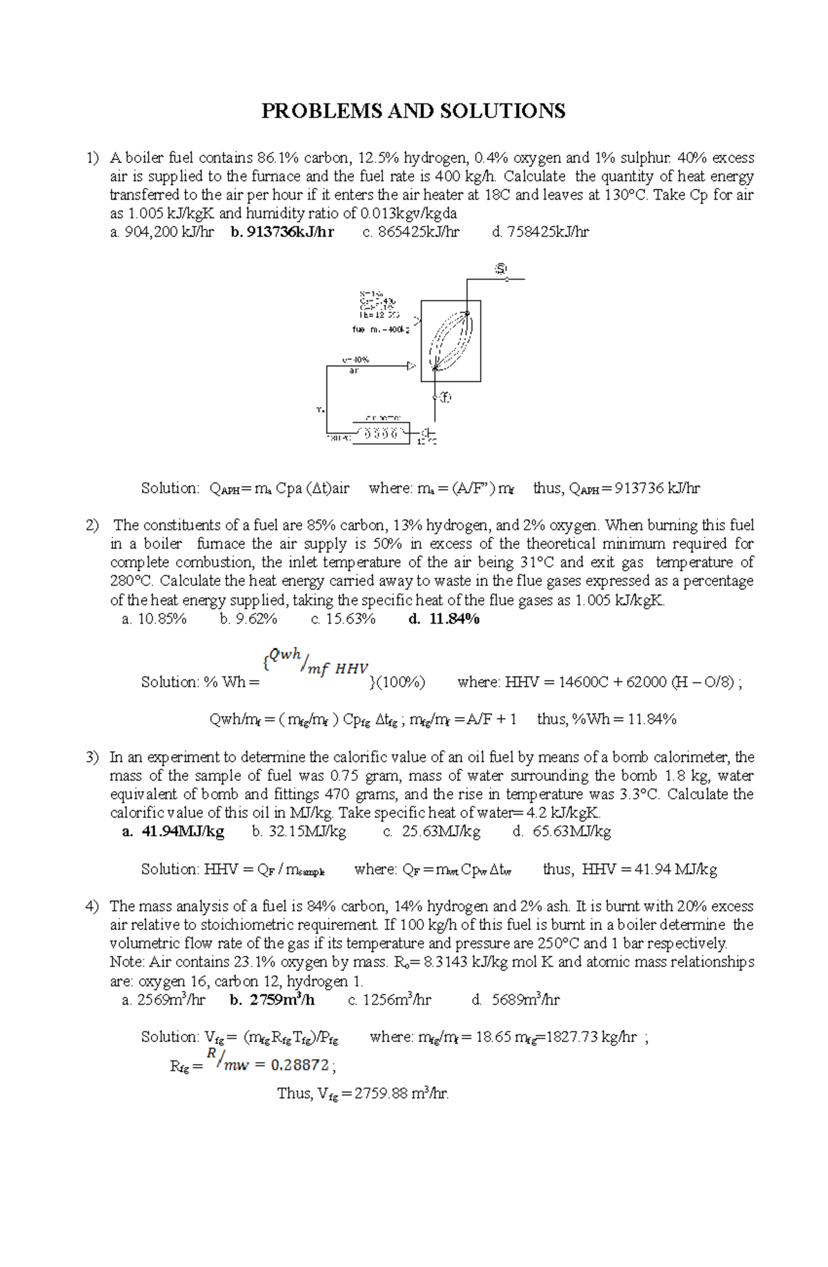 Pdfcoffee - Solutions - PROBLEMS AND SOLUTIONS A boiler fuel contains 86% carbon, 12% hydrogen ...