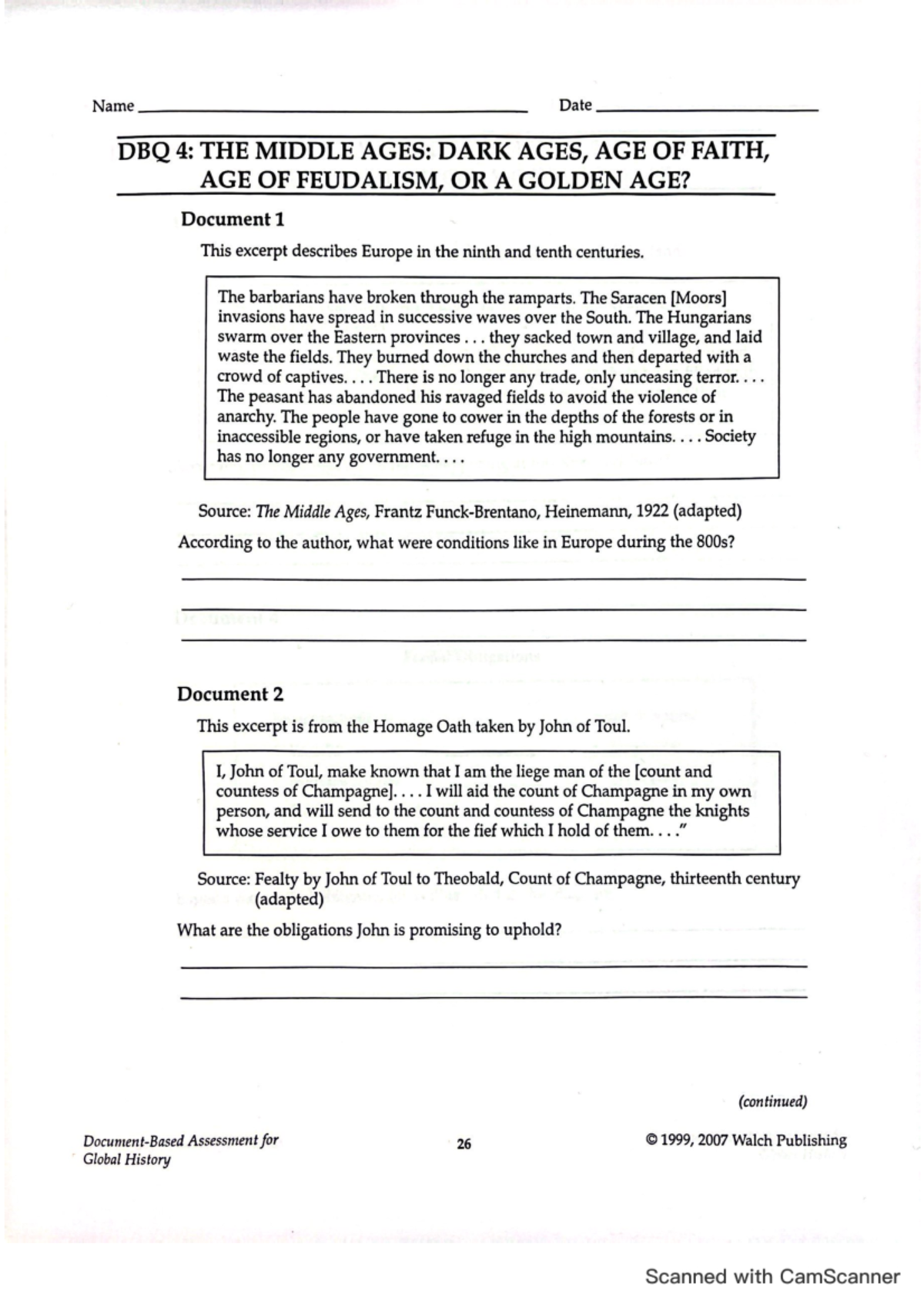 Middle Ages PS - nhjgf - Name Date DBQ 4: THE MIDDLE AGES: DARK AGES ...