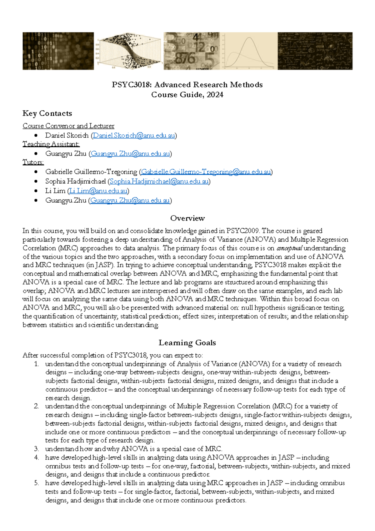 PSYC3018 Course Guide: Advanced Research Methods Overview 2024 - Studocu