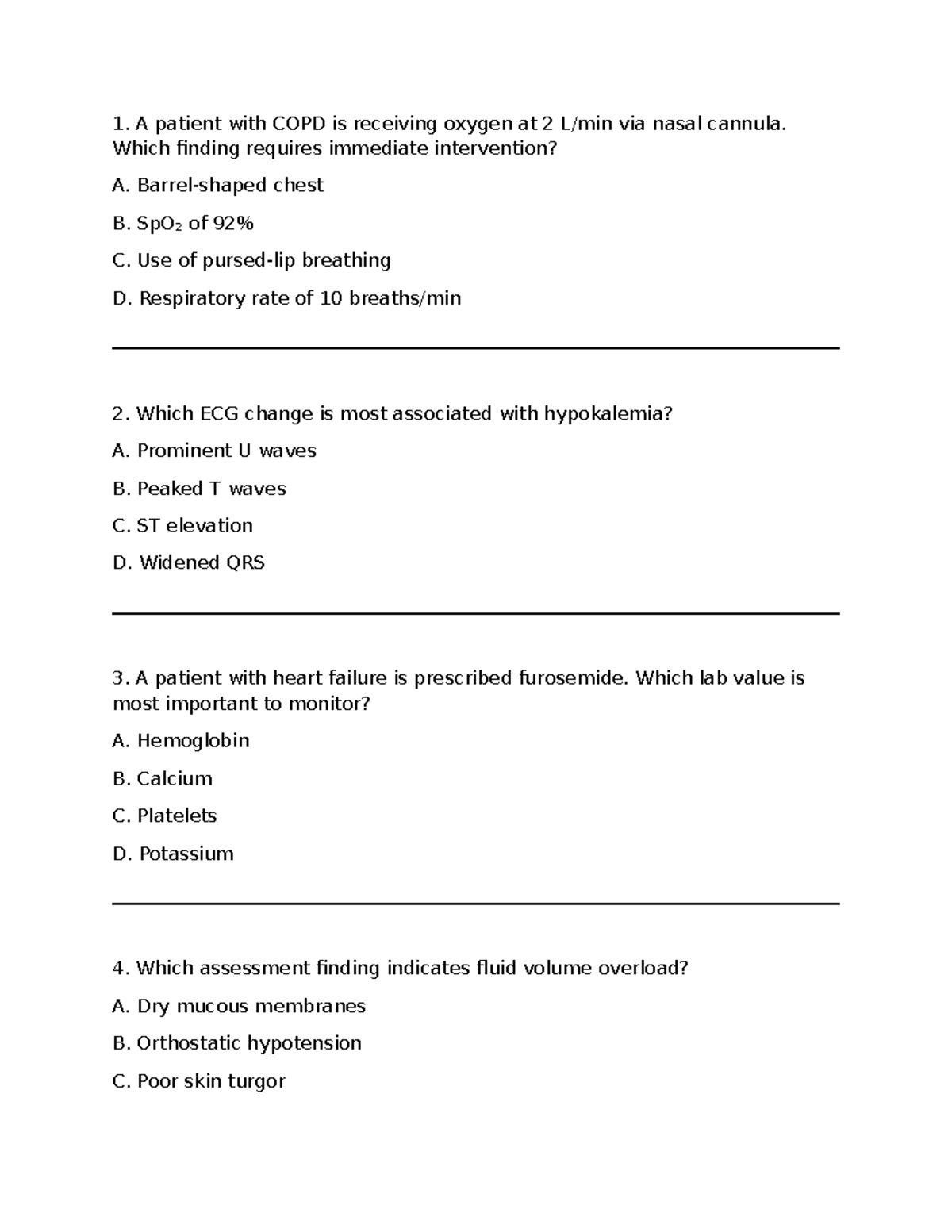 283 - Study Questions for Comp 1: Critical Care Scenarios - Studocu