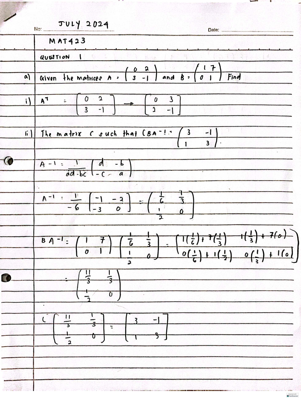 MAT423 July 2024 Final Exam: Matrix Operations and Eigenvalues - Studocu