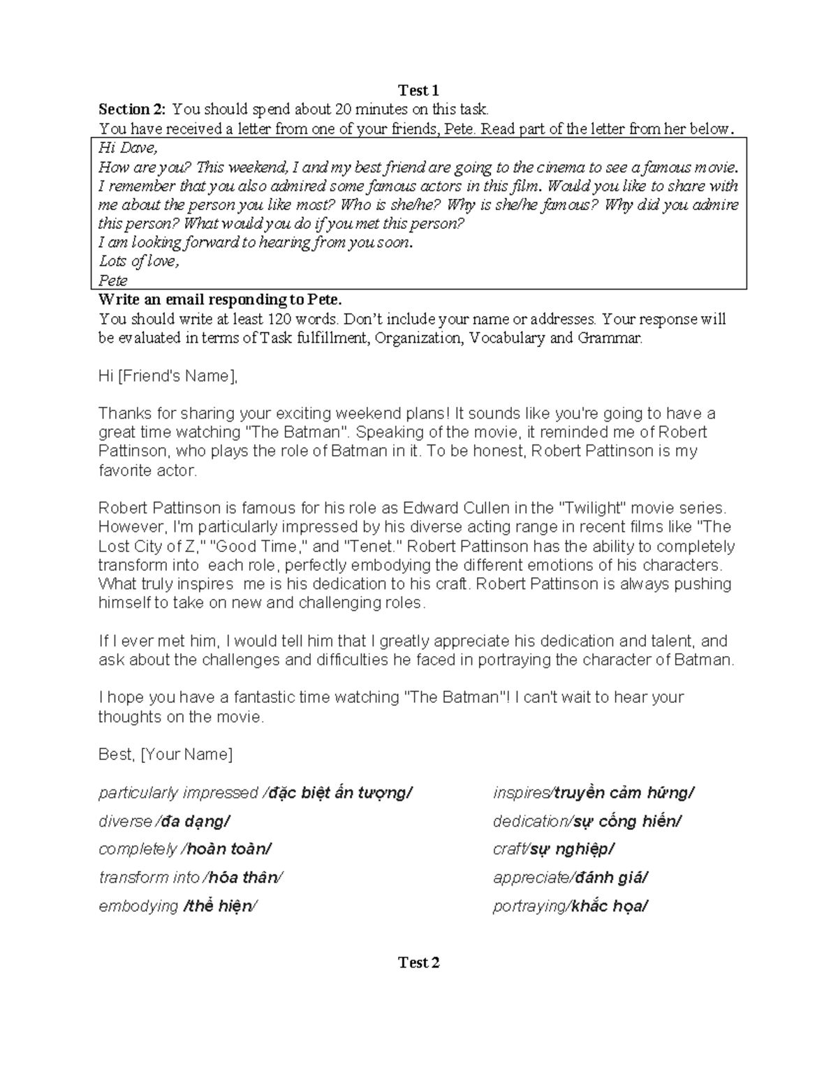 Writing English 3: Email Responses to Friends' Letters - Studocu