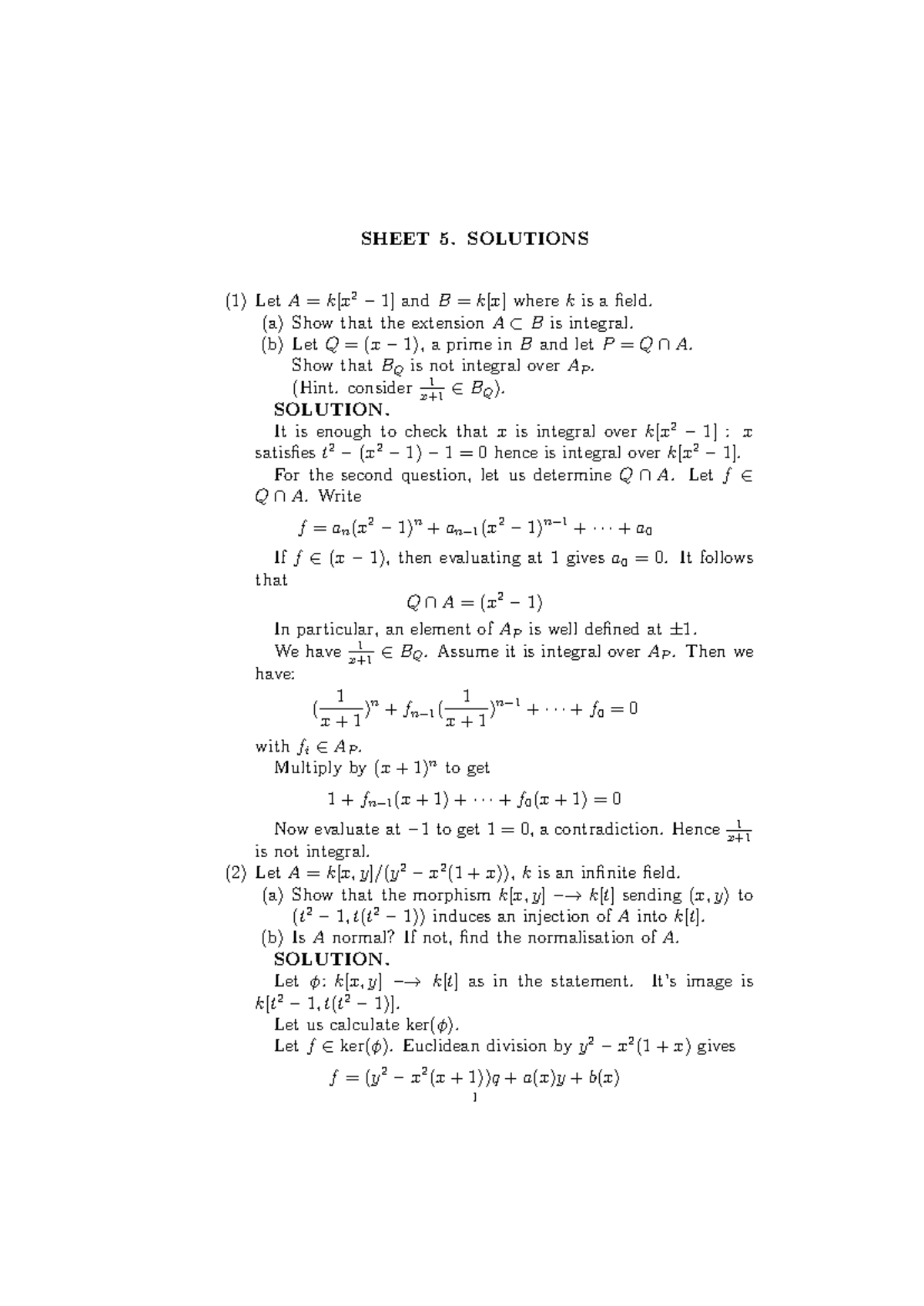 Sheet 5: Solutions to Integral Extensions and Normalization Problems ...