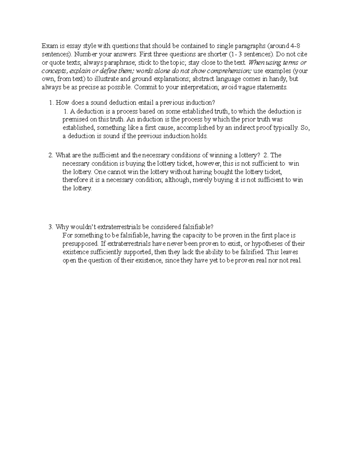 PHIL2010 Final Exam Essay Questions and Guidelines - Studocu