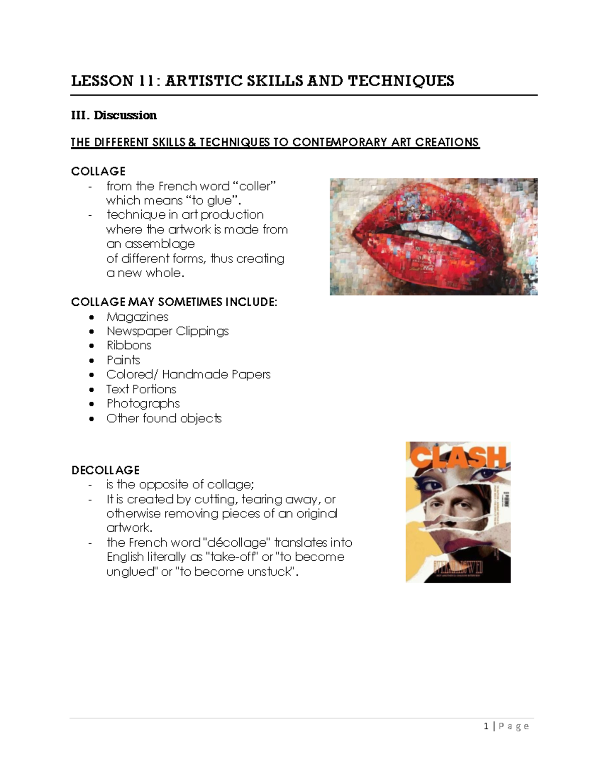 L11 CPAR Handout - Techniques in Contemporary Artistic Skills - Studocu