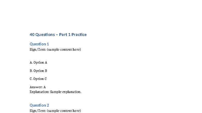40 Questions Practice – Part 1 for Exam Preparation - Studocu