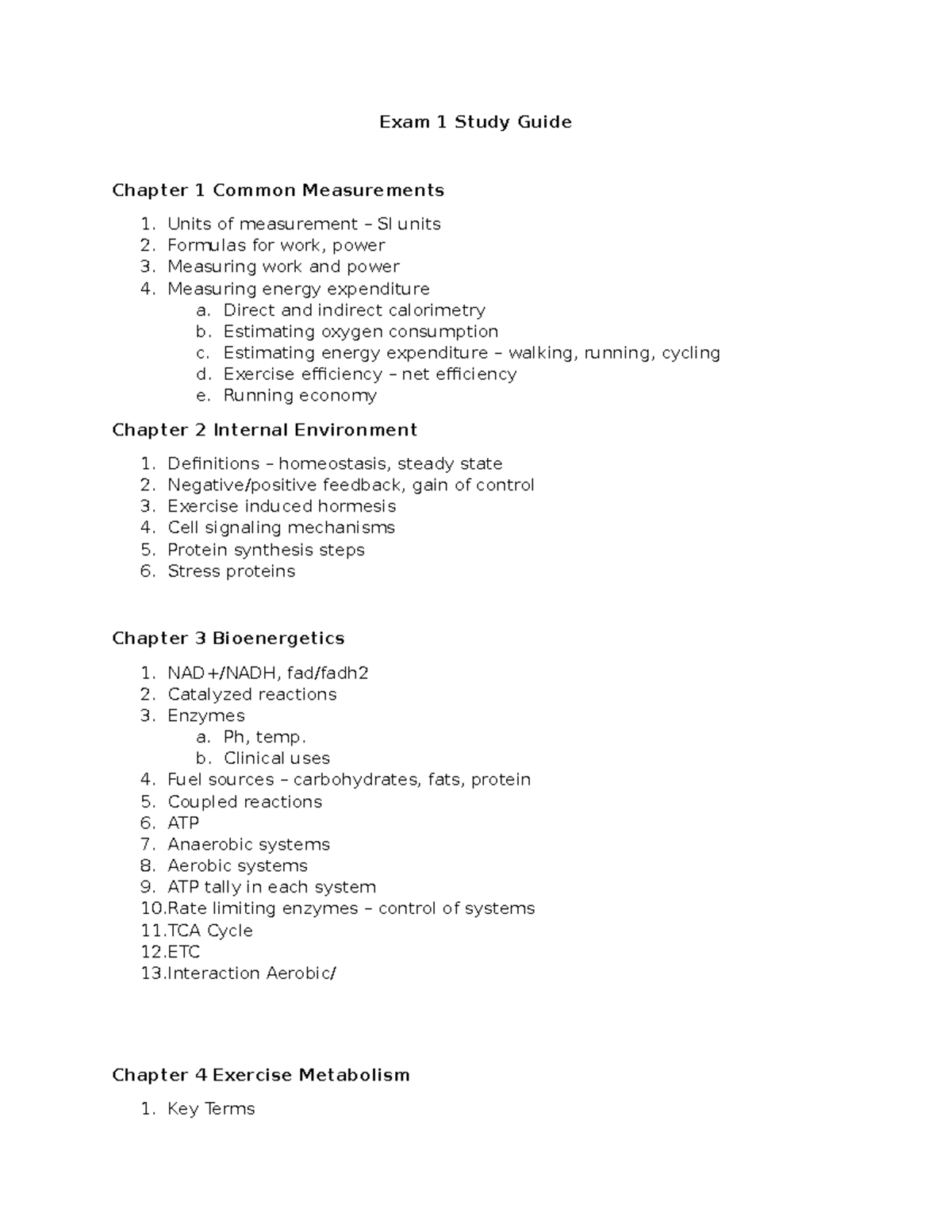 Exercise Physiology Study Guide: Exam 1 Review (Course Code) - Exam 1 ...