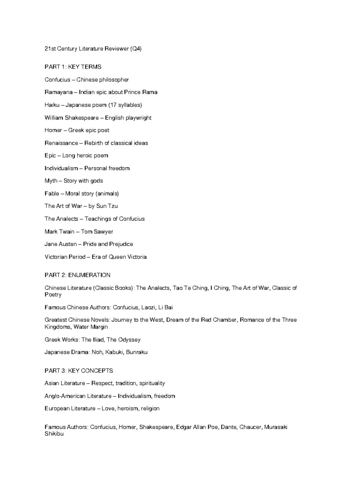 21st Century Literature Reviewer (Q4): Key Terms & Concepts - Studocu