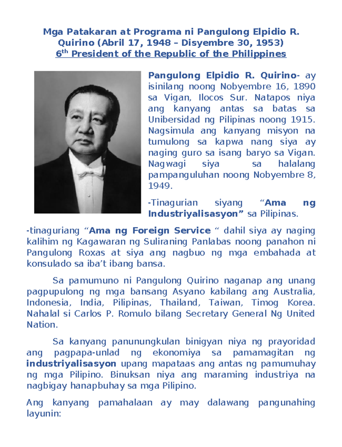 Elpidio Quirino Tagalog