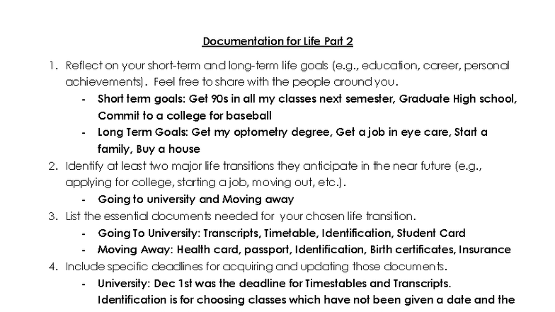 Life Goals & Transitions: Documentation for University & Moving Out ...