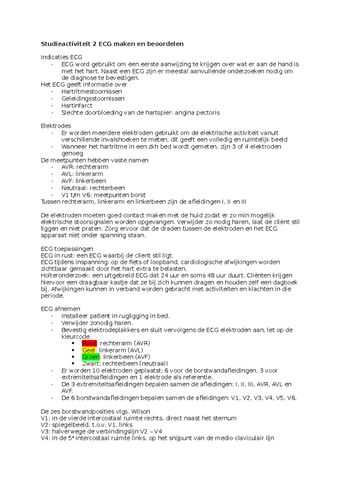 Studieactiviteit 2: ECG Maken en Beoordelen van Hartas - Studeersnel
