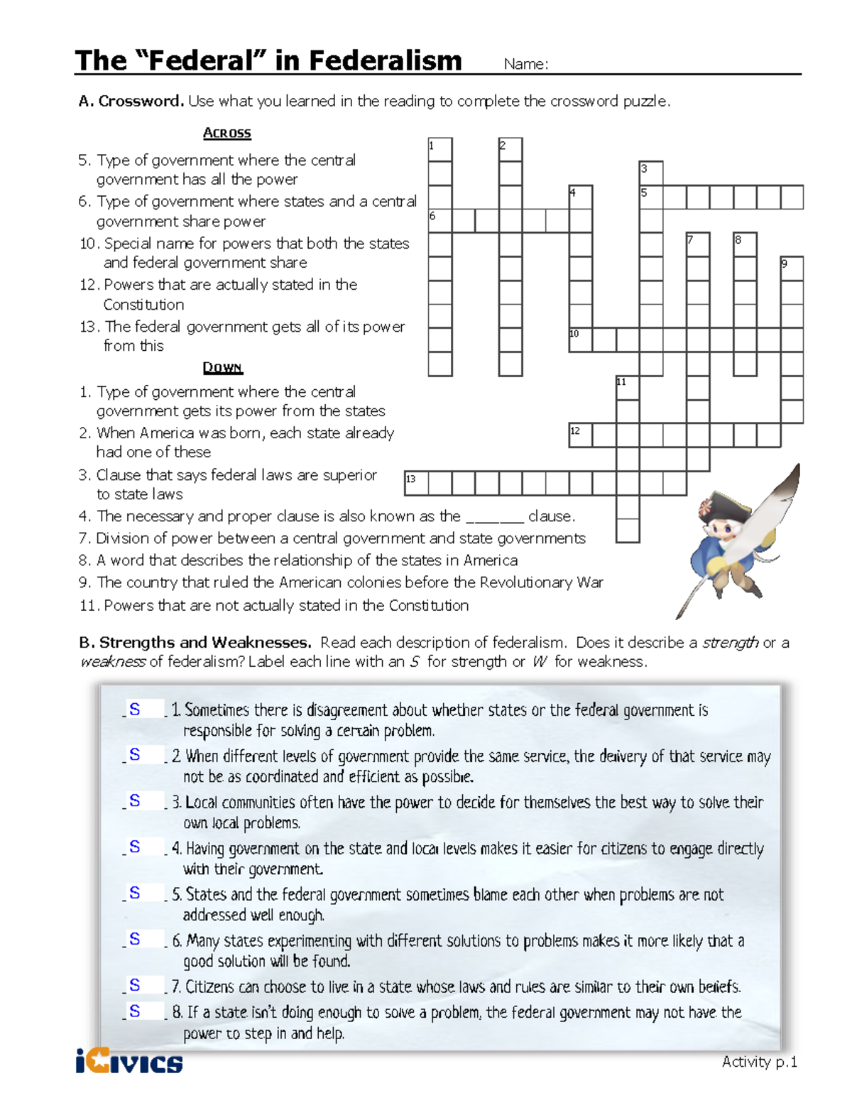 Federalism Activity Crossword Puzzle Guide - Studocu