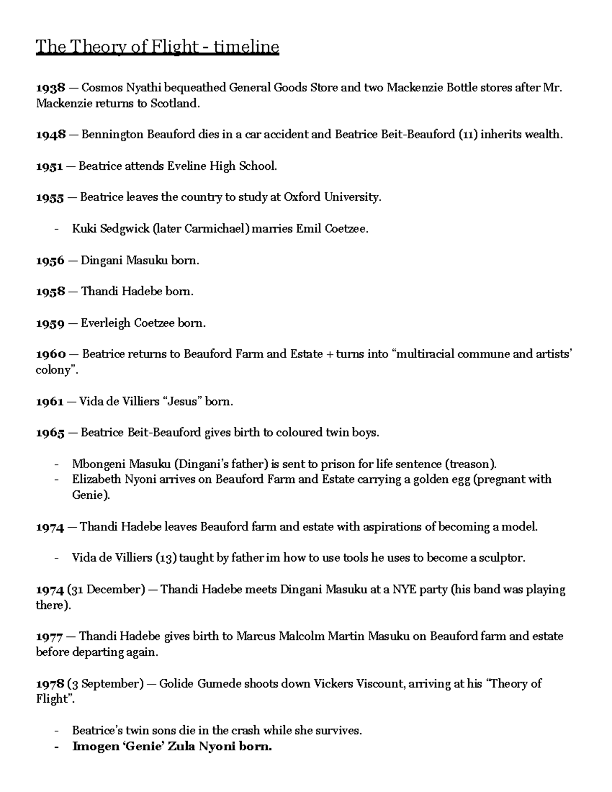 The Theory of Flight - Detailed Timeline & Analysis Notes - Studocu