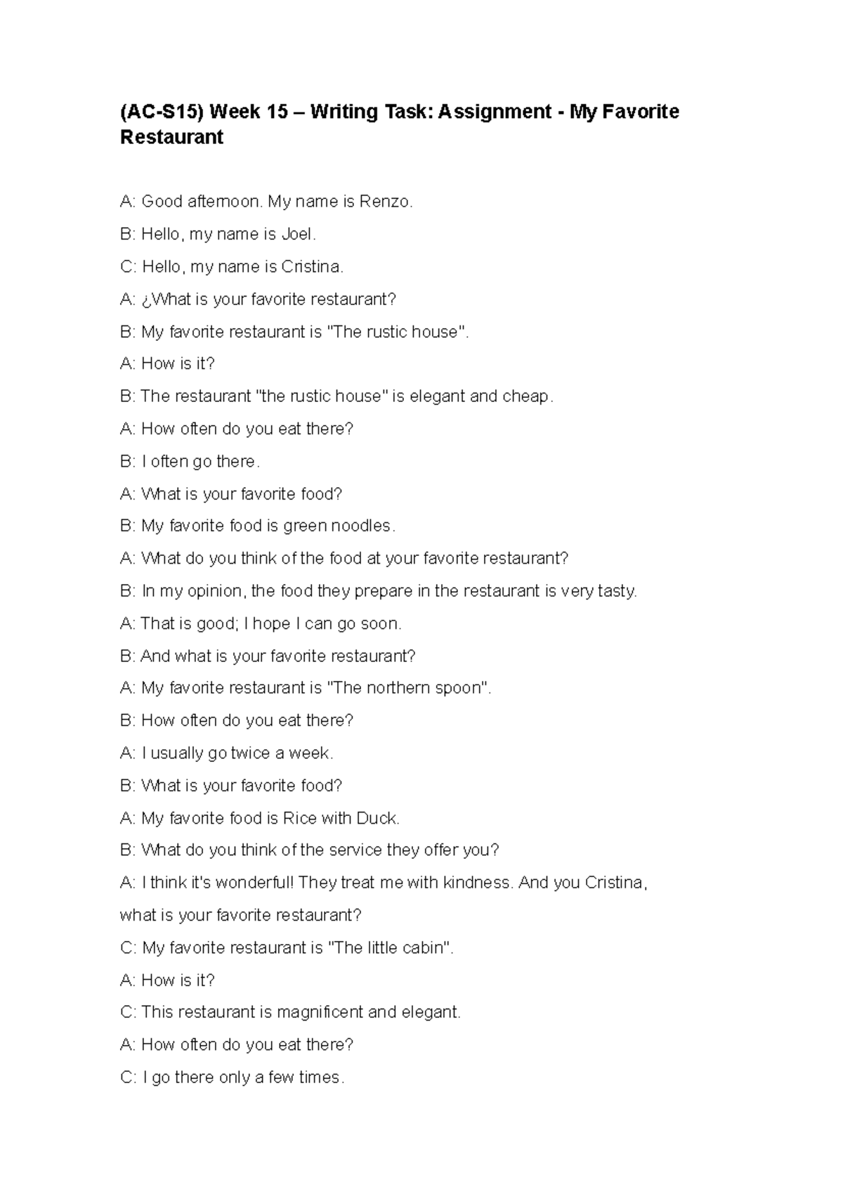 Week 15 - ingles ll - (AC-S15) Week 15 – Writing Task: Assignment - My ...