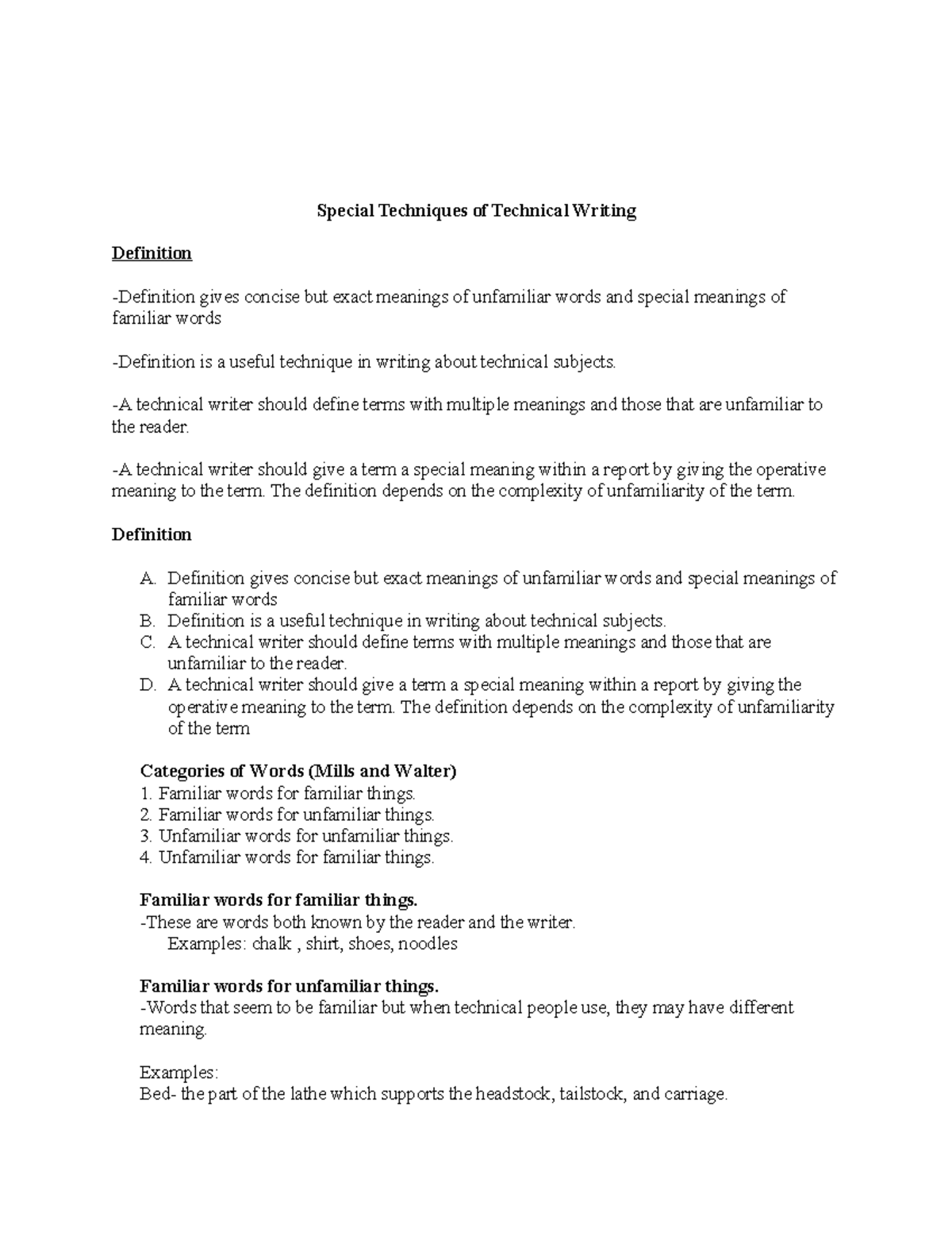 Lesson 3: Techniques in Technical Writing and Definitions - Studocu