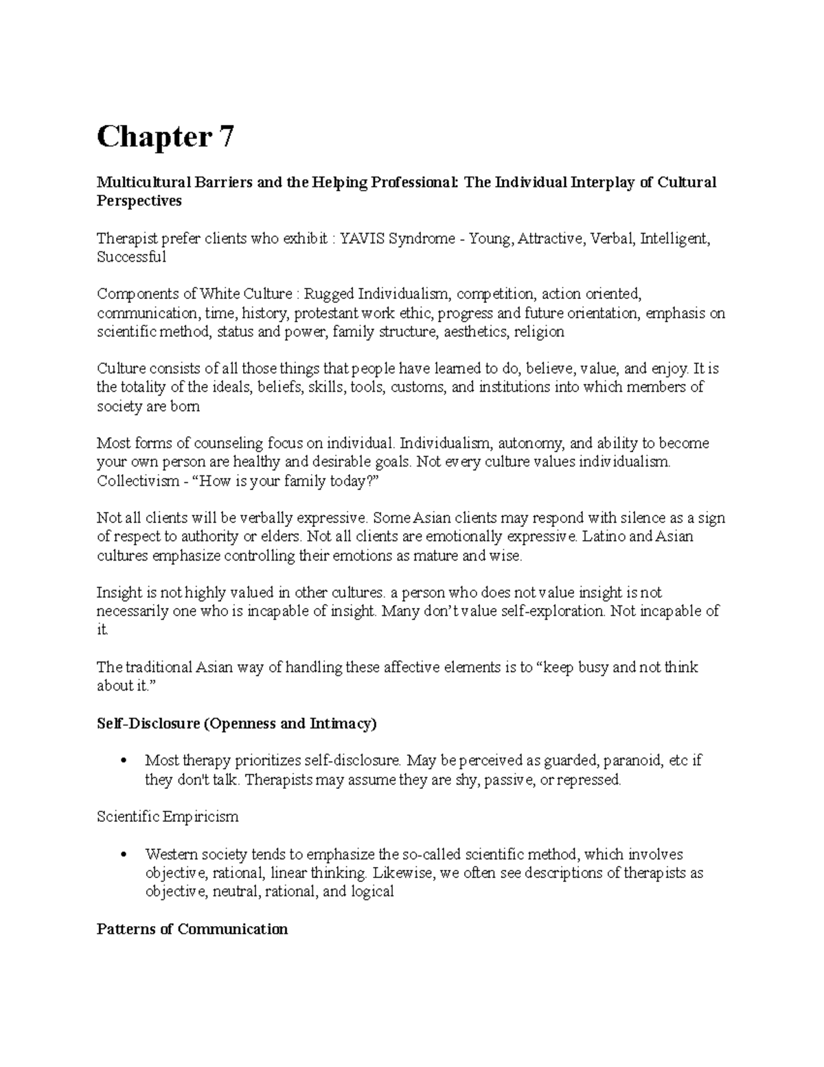 Chapter 7 - Chapter 7 Multicultural Barriers and the Helping ...