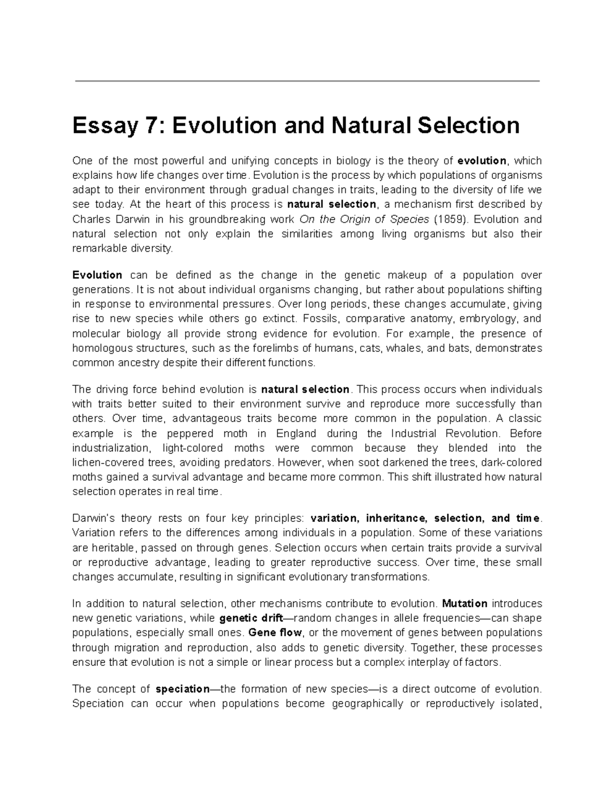 Essay 7: Evolution & Natural Selection in Biology - Studocu