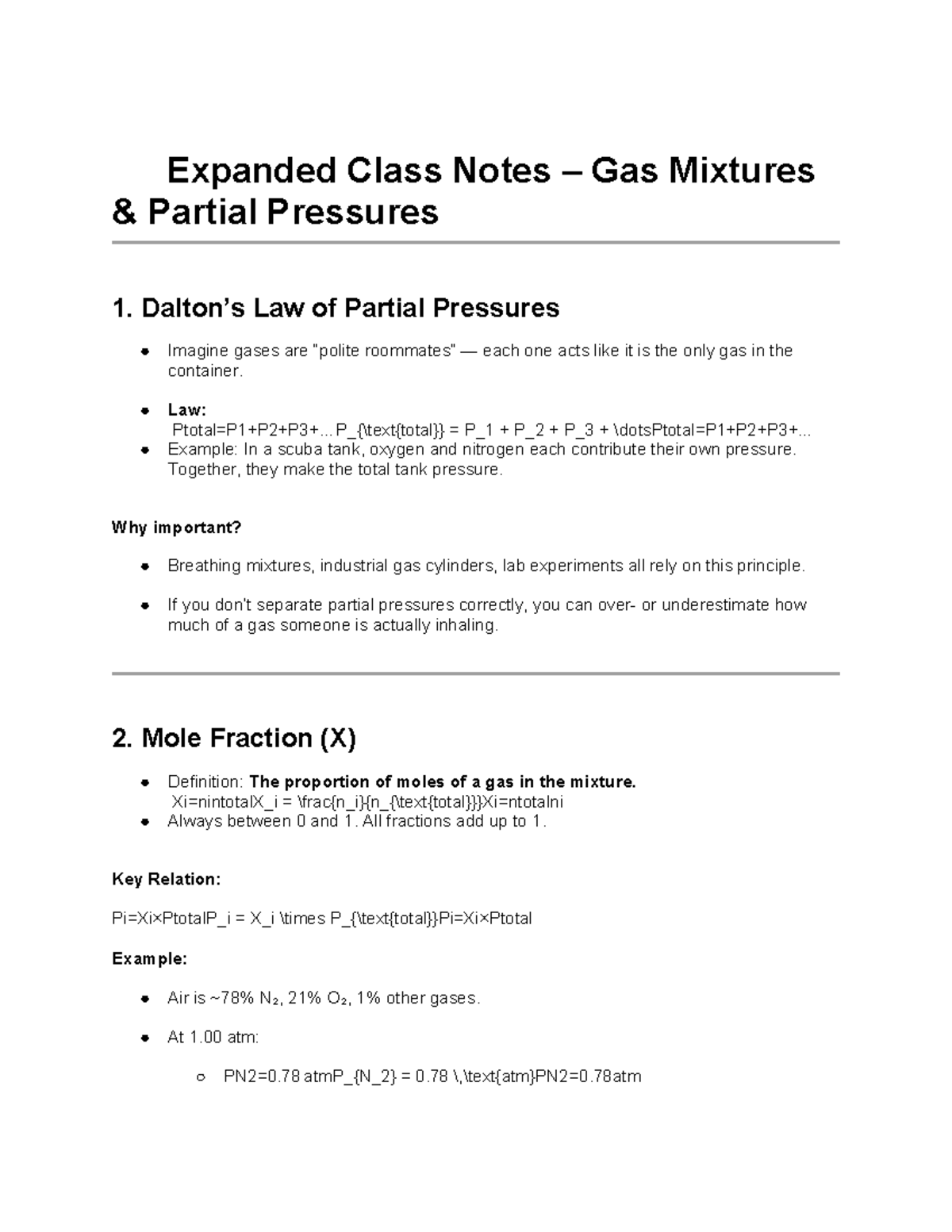 Lecture 2 - Expanded Class Notes on Gas Mixtures & Partial Pressures ...
