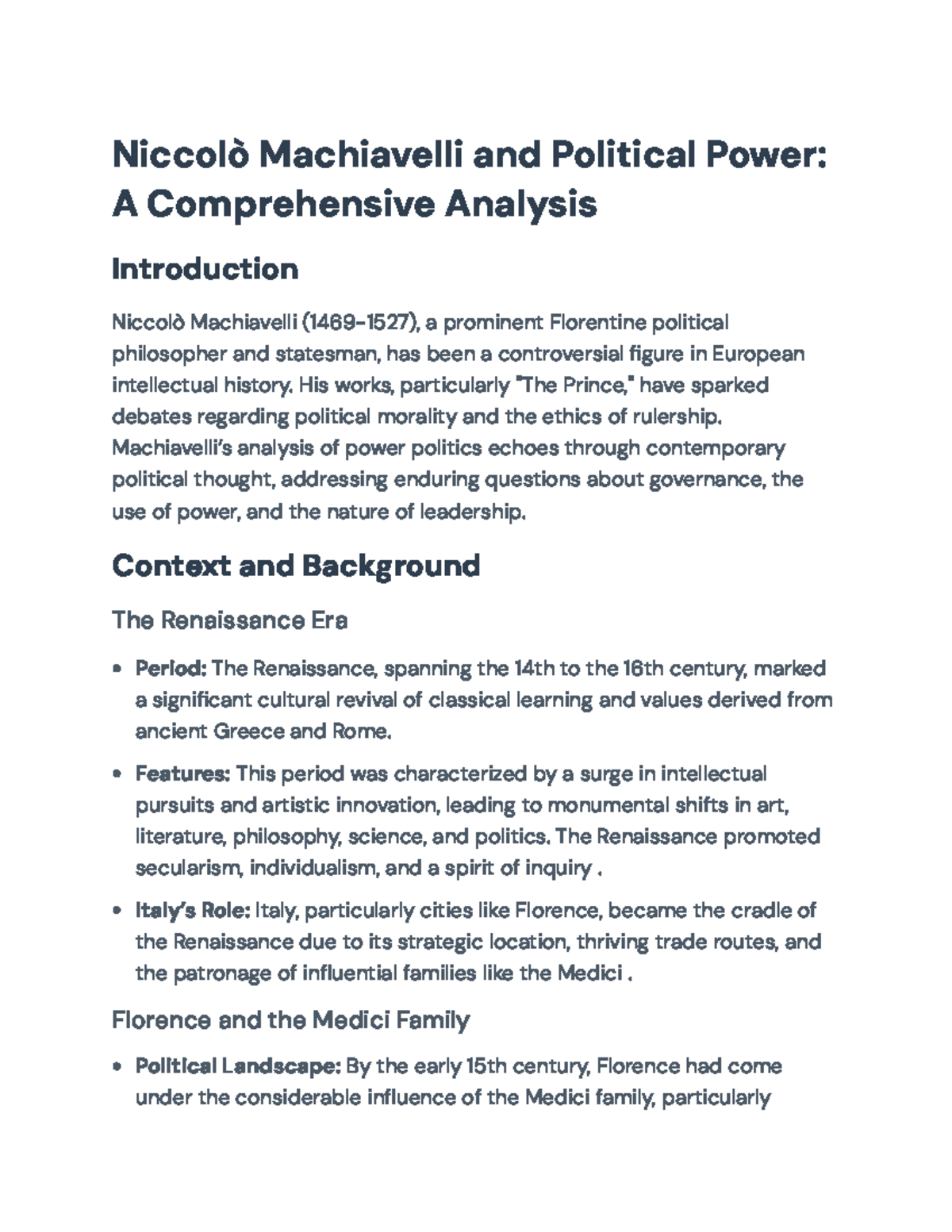 Machiavelli and Political Power: Analyzing "The Prince" in Context ...