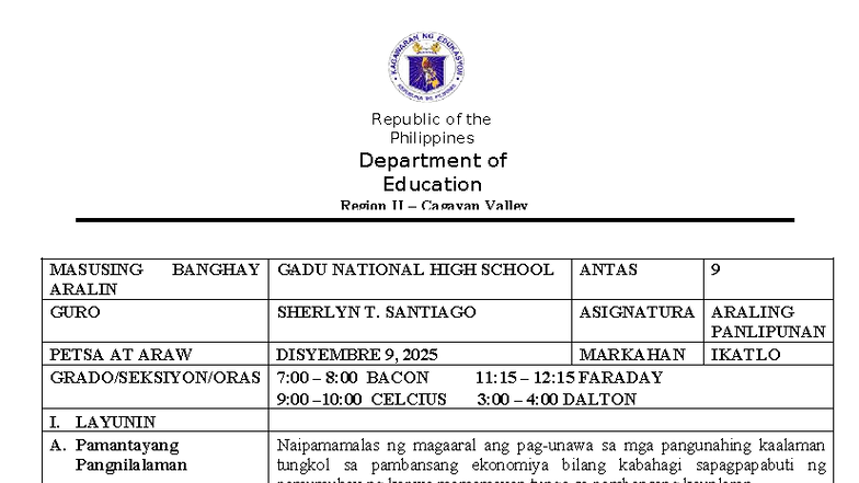 DLL AP 9: Ugnayan ng Kita at Pagkonsumo sa Araling Panlipunan - Studocu