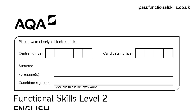 AQA FUNCTIONAL SKILLS ENGLISH LEVEL 2 WRITING MODEL SOLUTIONS MARCH ...