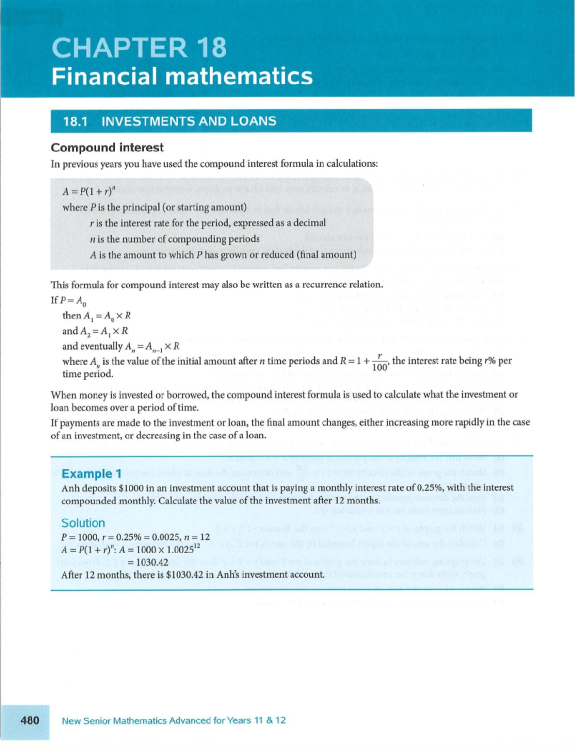 CHAPTER 18 Financial Mathematics: Investments and Loans Overview - Studocu