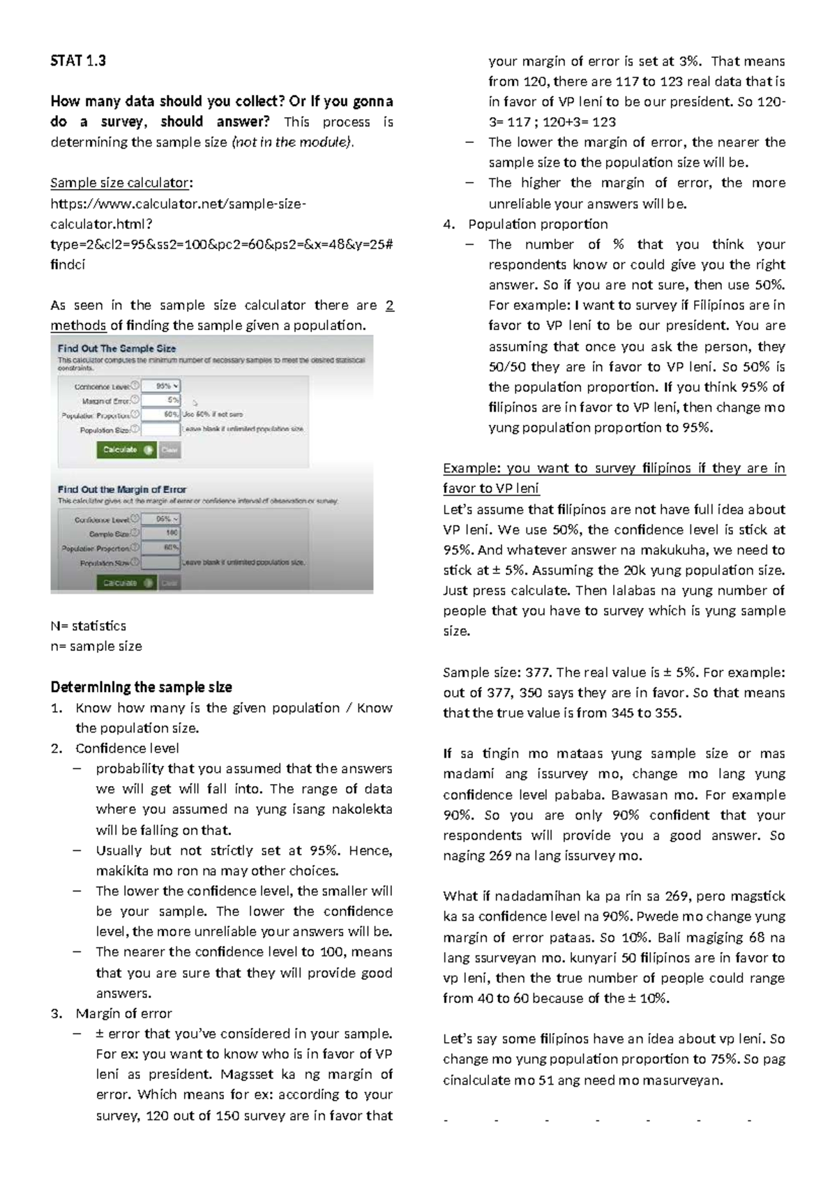 STAT 1.3 Sample Size Determination in Surveys and Data Collection - Studocu