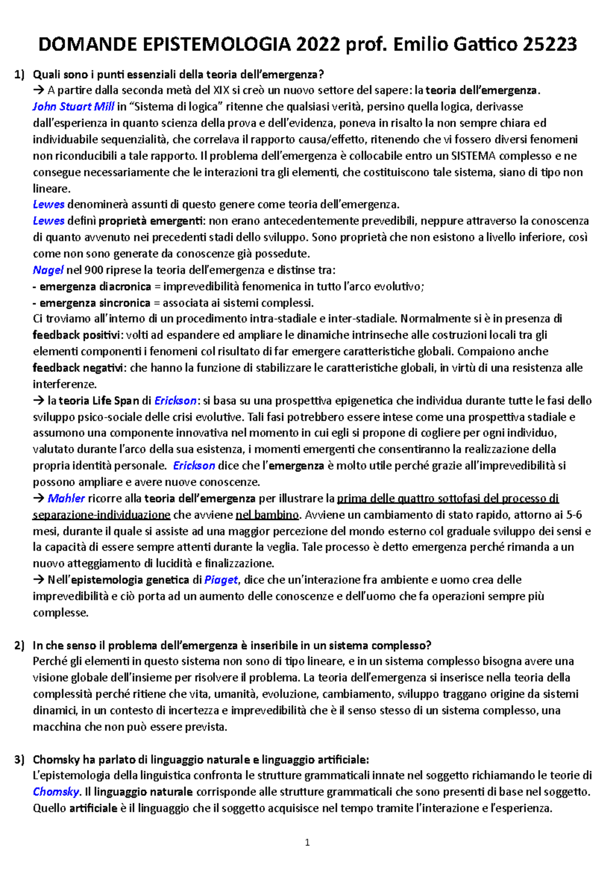 Domande di Epistemologia 2022 - Prof. Emilio Gattico 25223 - Studocu