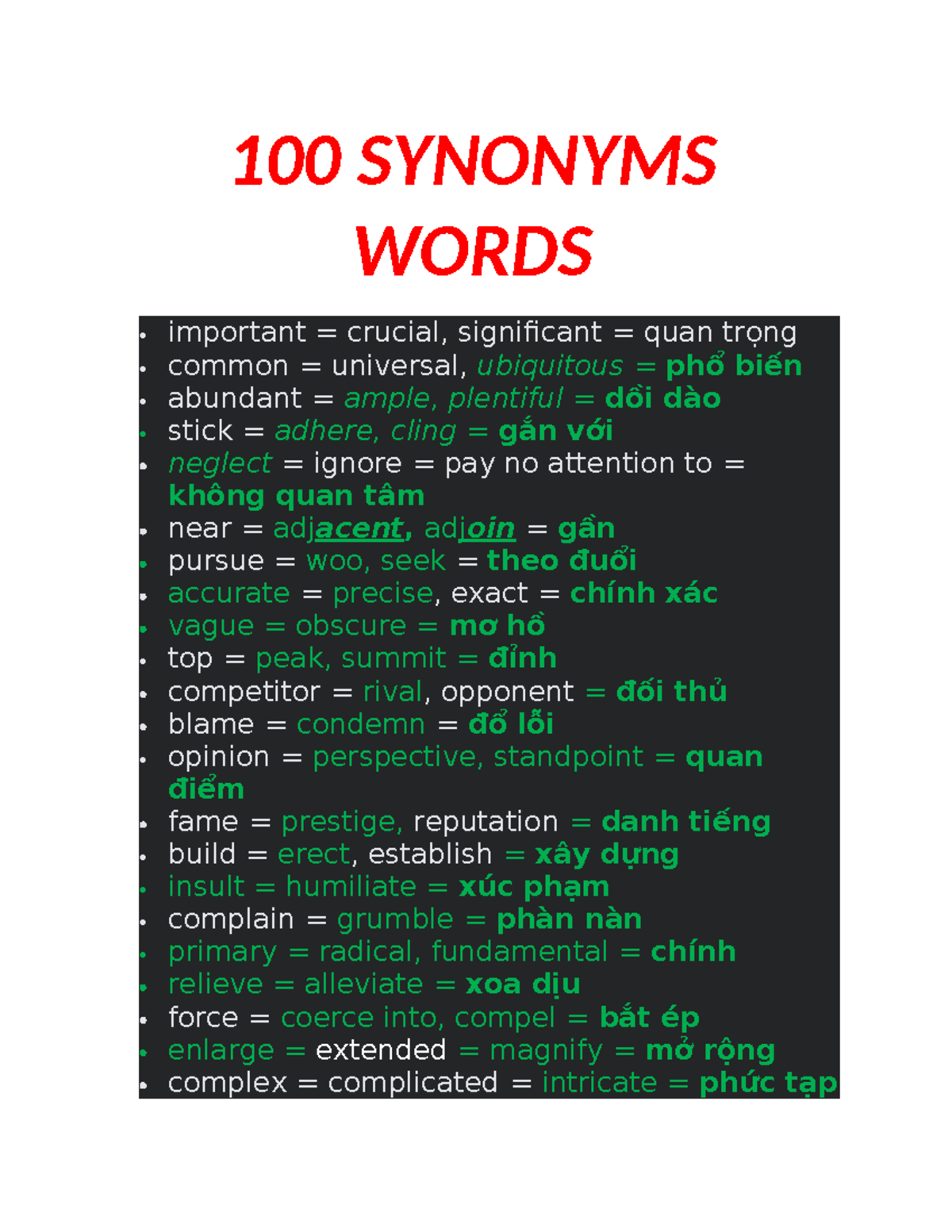 100 Synonyms for Effective Writing Techniques - Studocu