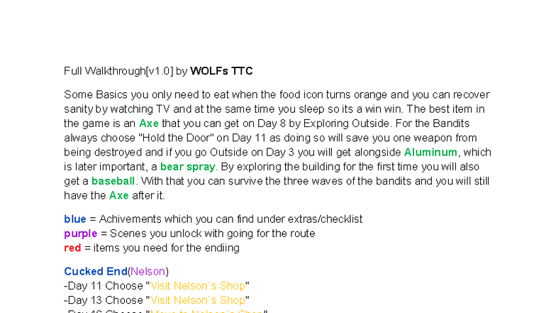 Full Walkthrough v1 - WOLFs TTC Game Strategies and Tips - Studocu