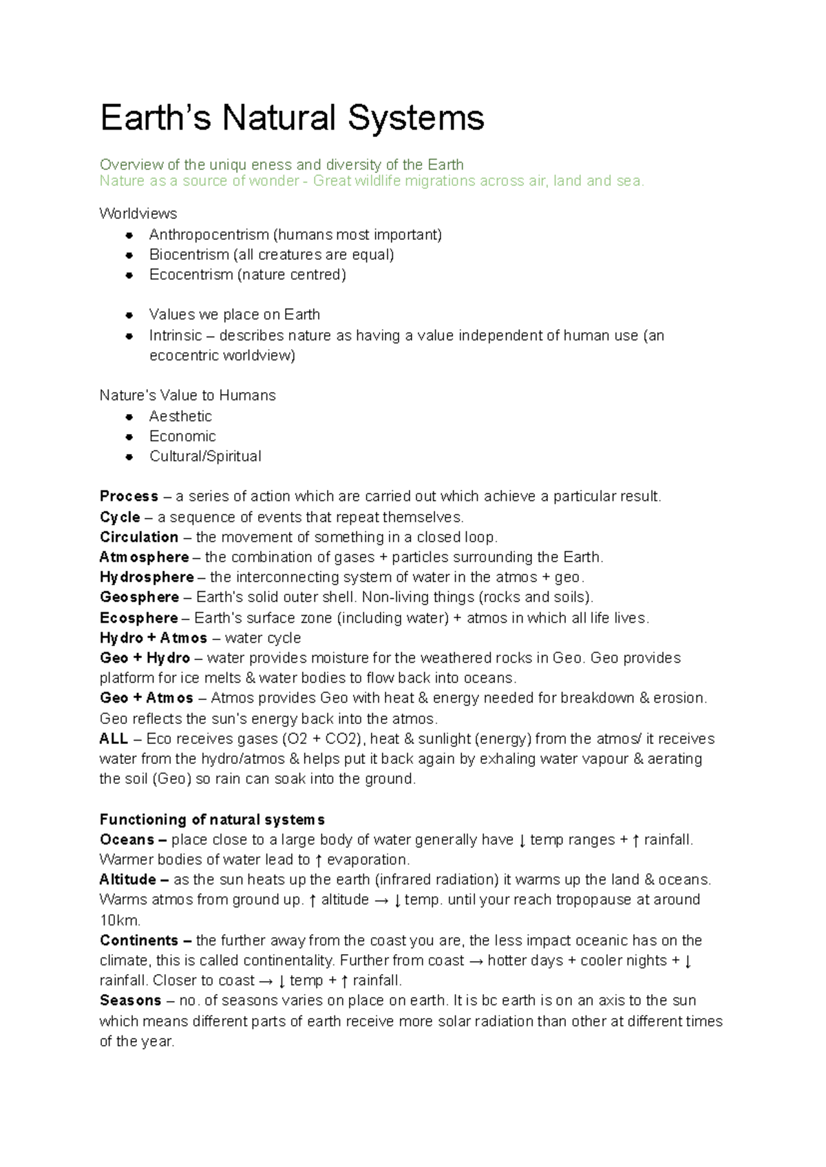Geography - Preliminary Study Notes: Natural Systems & Human Impact ...