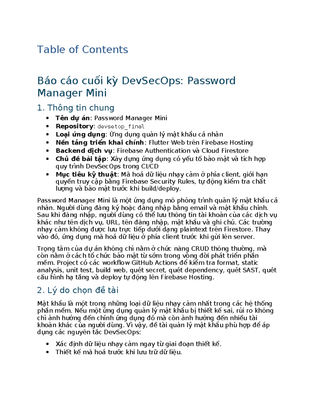 Báo cáo Cuối Kỳ DevSecOps: Ứng Dụng Quản Lý Mật Khẩu Mini - Studocu