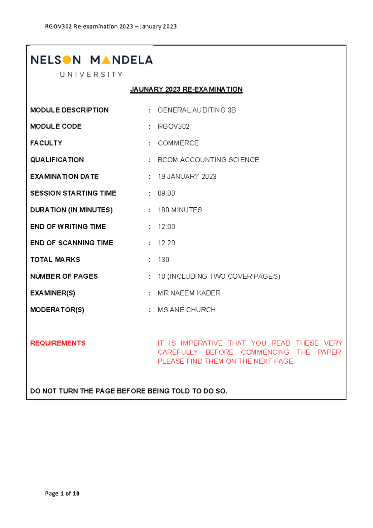 RGOV302 General Auditing Re-Exam Paper: 19 Jan 2023 Details - Studocu