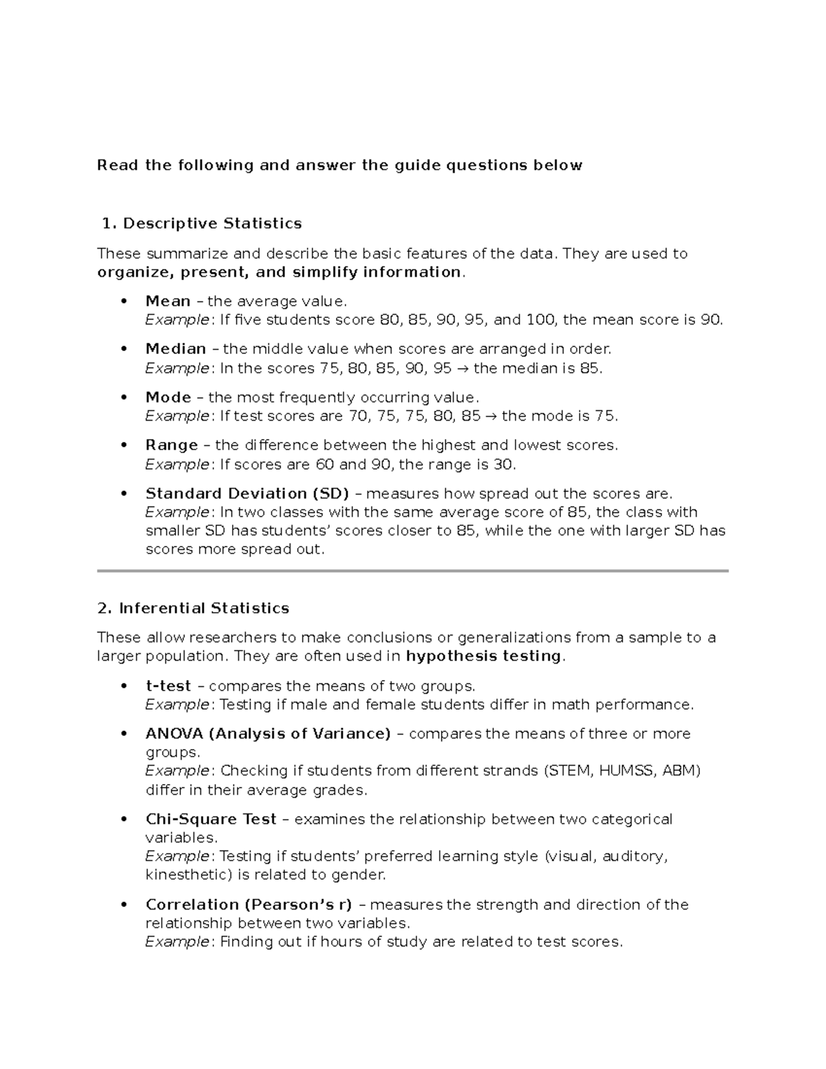 Statistical Tools Overview: Descriptive & Inferential Stats - Studocu