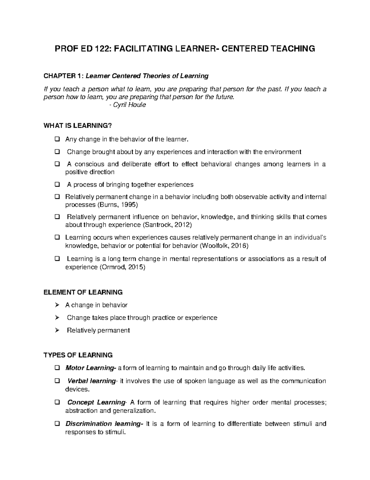 PROF ED 122: Understanding Learner-Centered Teaching Principles - Studocu