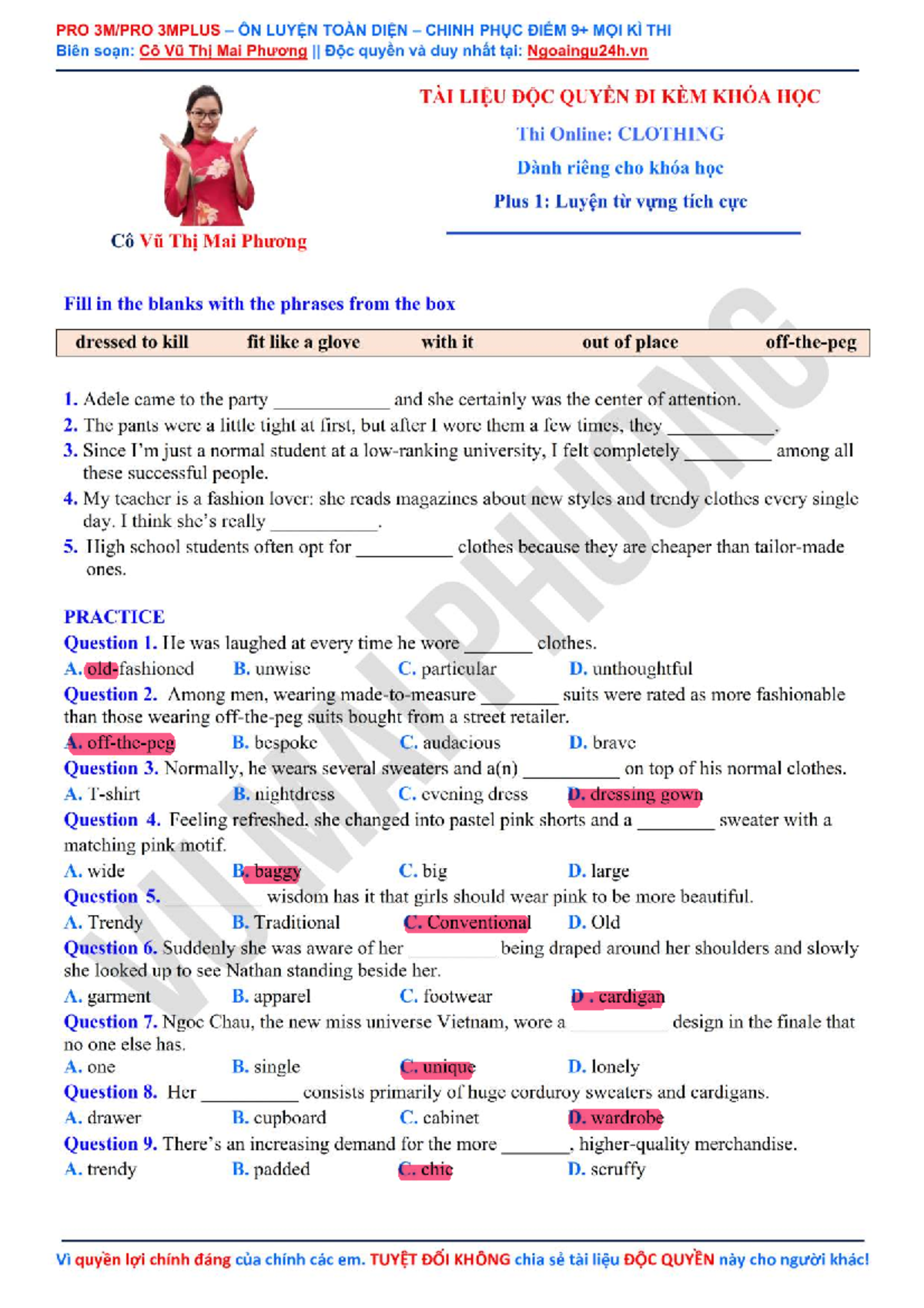 PRO 3MPLUS ÔN LUYEN THI ONLINE: CLOTHING VÀ THỜI TRANG - Studocu