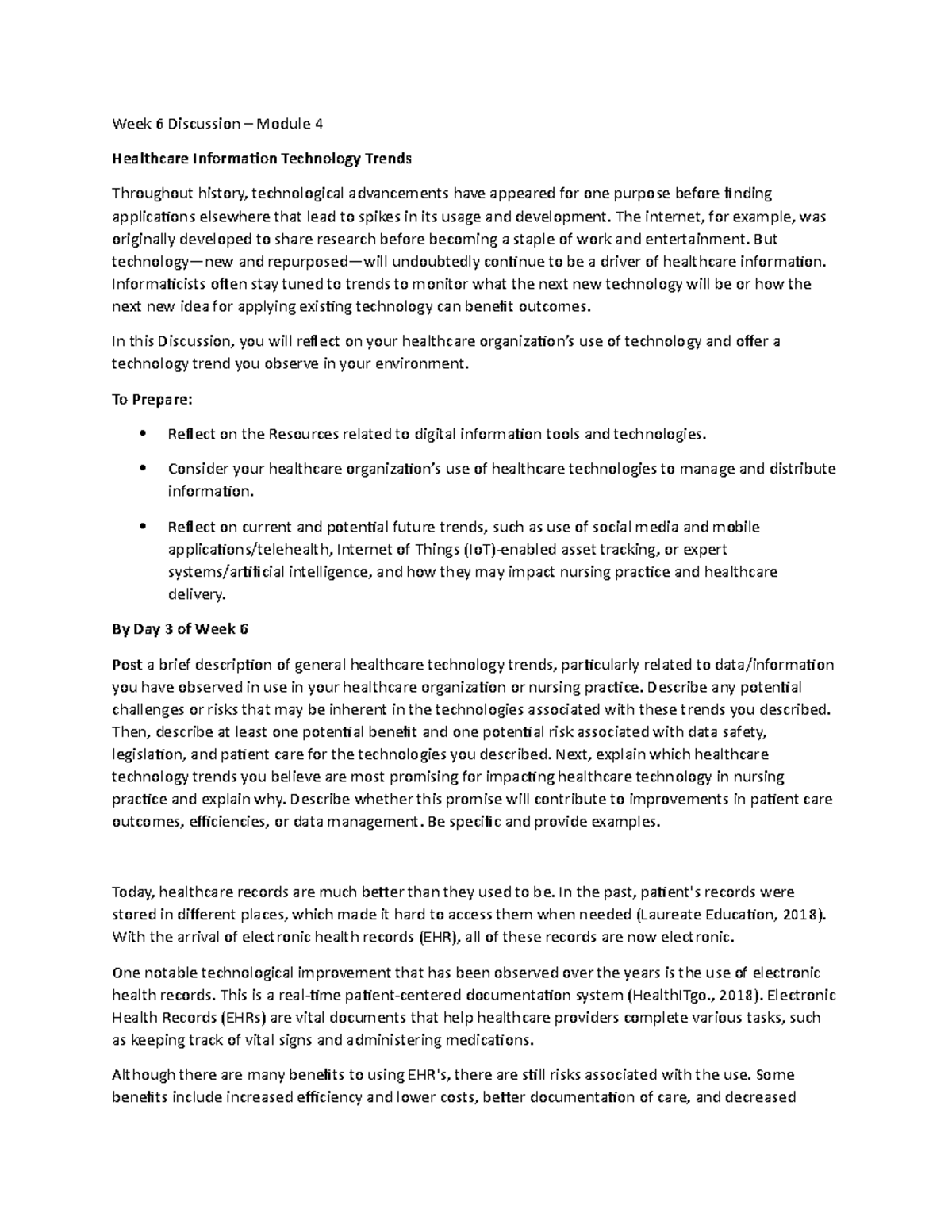 Week 6 Discussion – Module 4: Evaluating Healthcare Tech Trends - Studocu