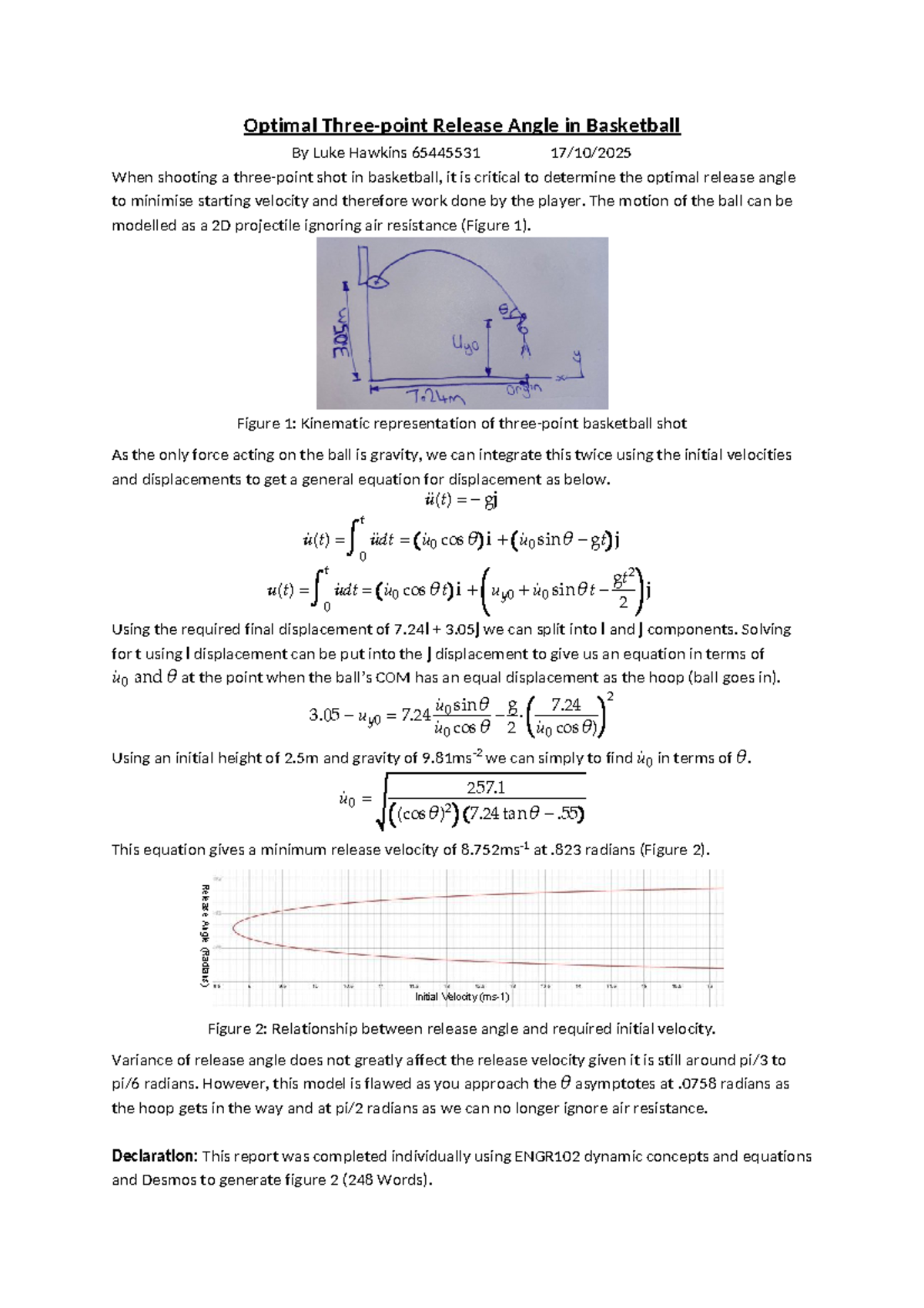 ENGR102 Optimal Release Angle Analysis in Basketball - Studocu
