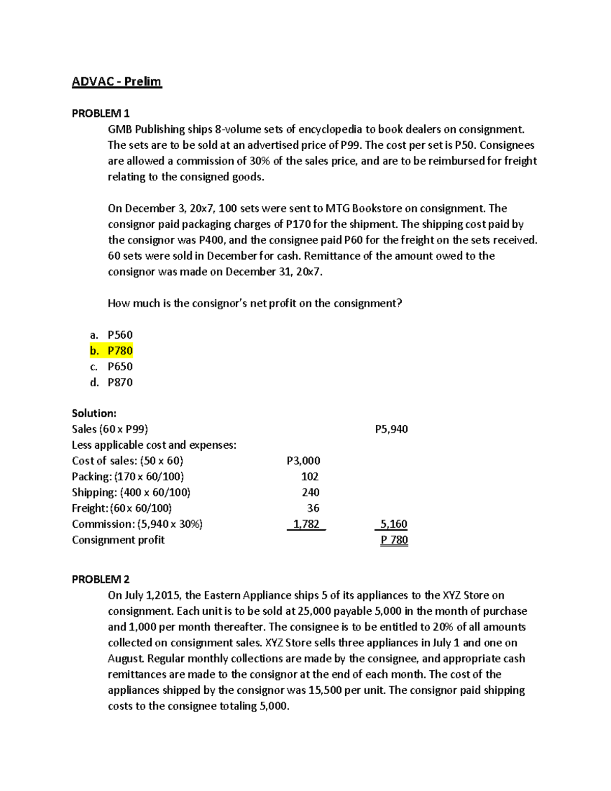 AST Consignment Problems and Solutions - ACC 101 Prelim Review - Studocu