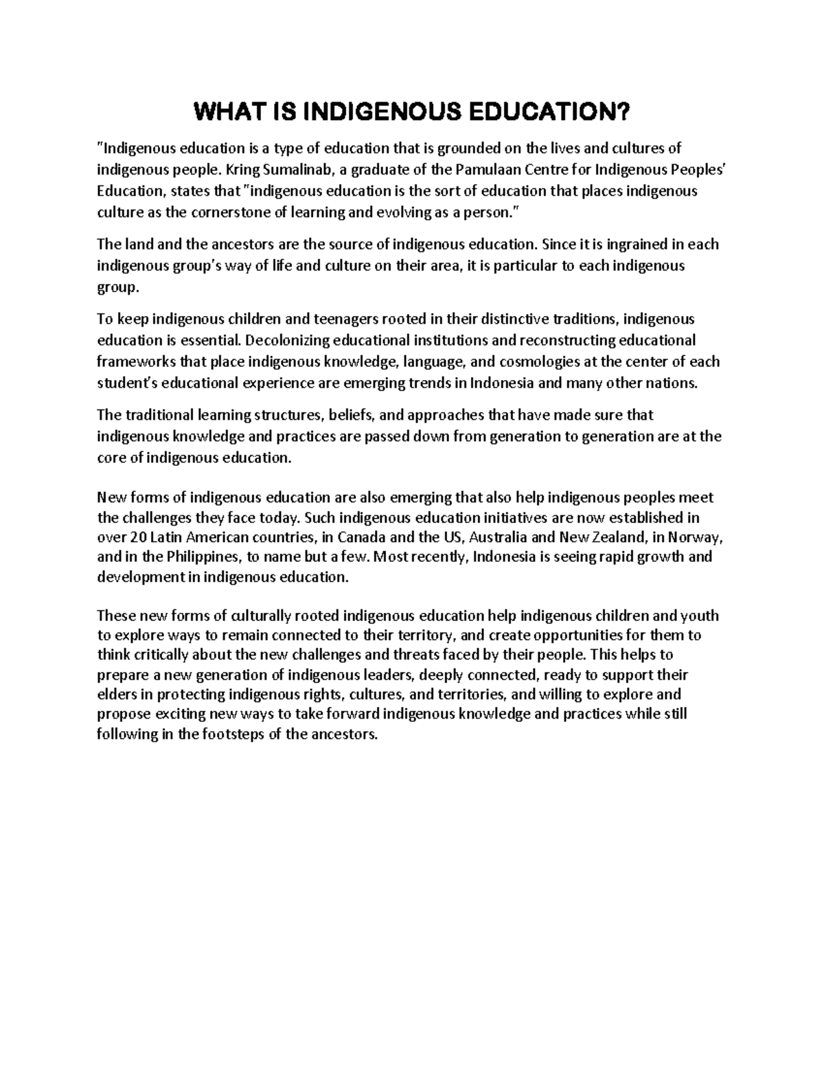 Indigenous Education: Understanding Its Importance and Evolution - Studocu