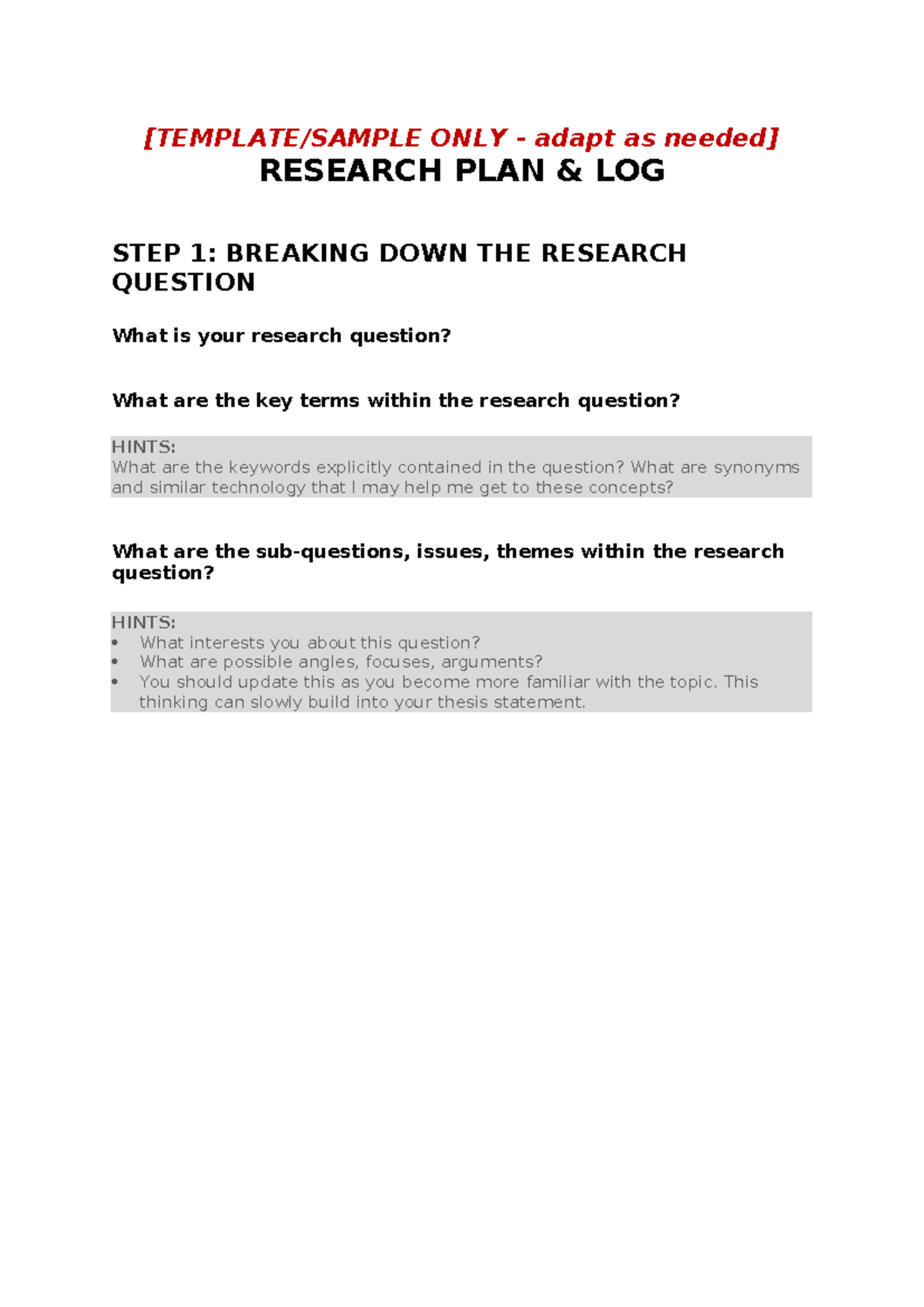 Legal Research Plan Template for Effective Inquiry and Resource ...