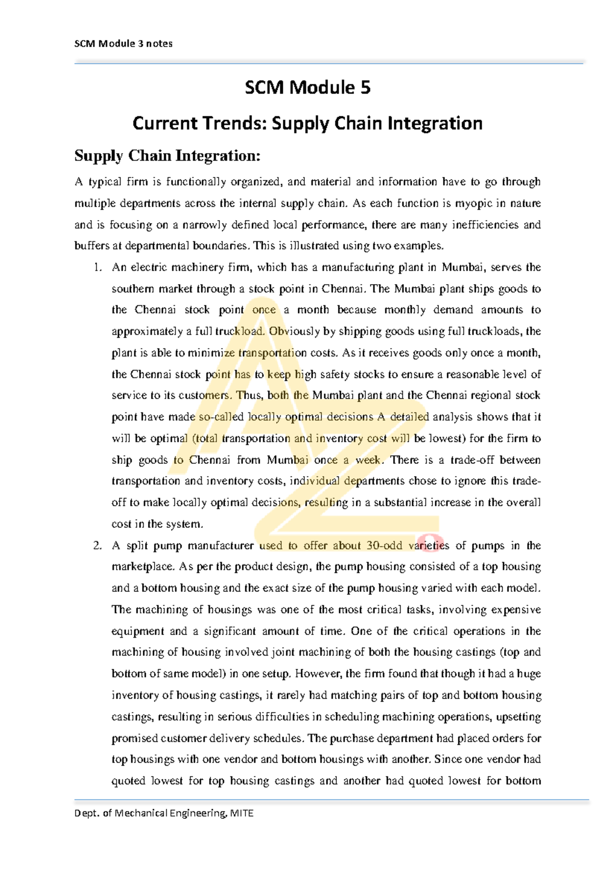 SCM M5 Notes: Current Trends in Supply Chain Integration - Studocu