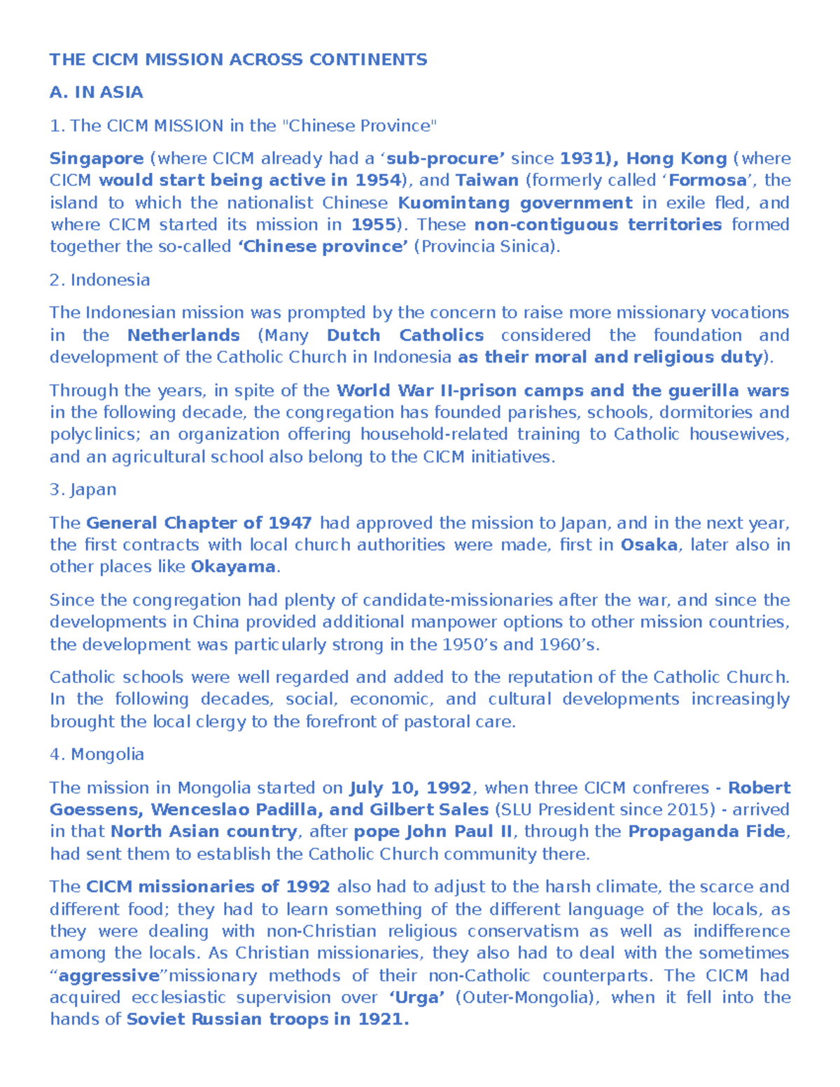 CICM Mission Across Continents: A Comprehensive Overview - Studocu