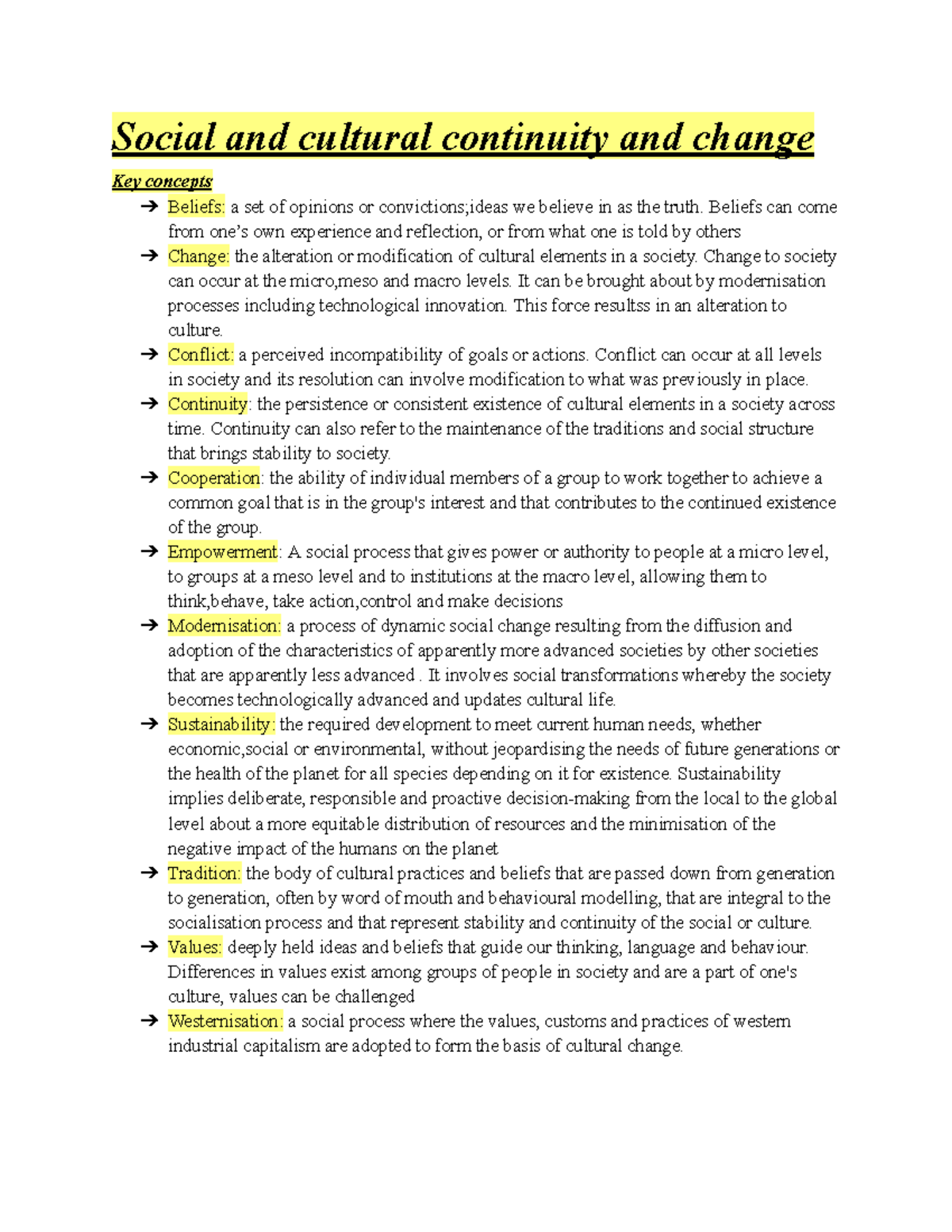 Continuity and Change Notes: Key Concepts in Social Dynamics - Studocu