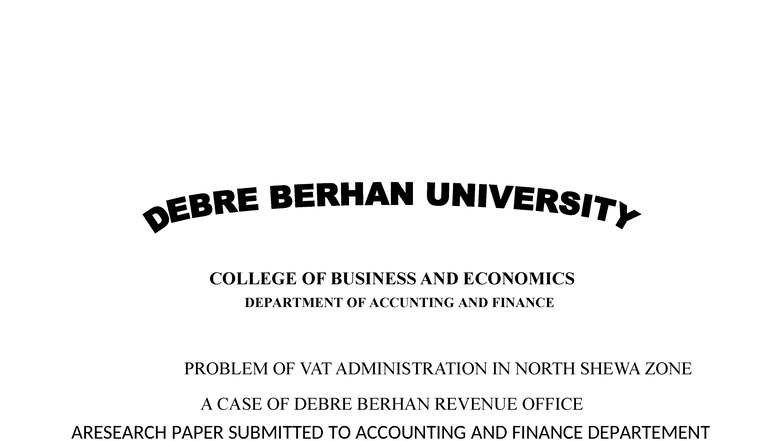 B.A. Research Paper: VAT Administration Challenges in Debre Berhan ...